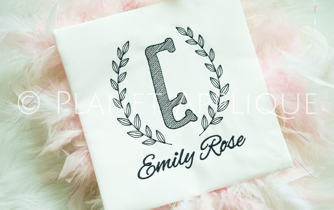 Laurel Sketch Wreath Monogram Font Machine Embroidery Designs - Etsy