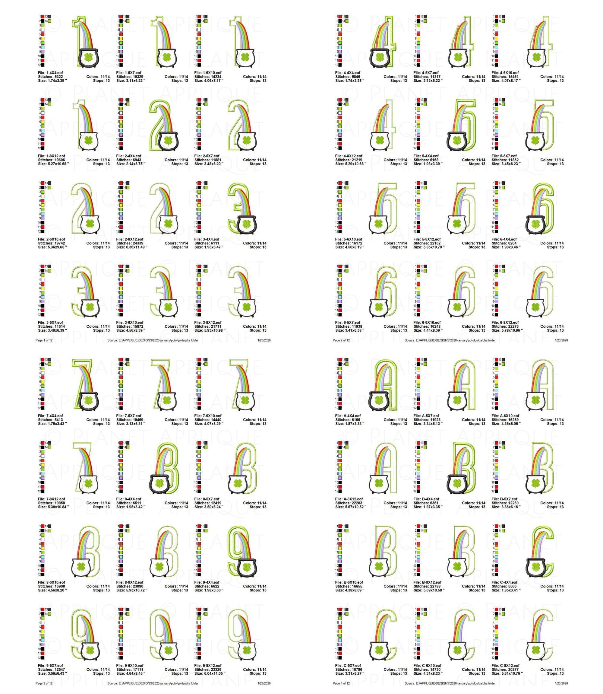 Pot of Gold Applique Alphabet Monogram Font Machine Embroidery Design ...