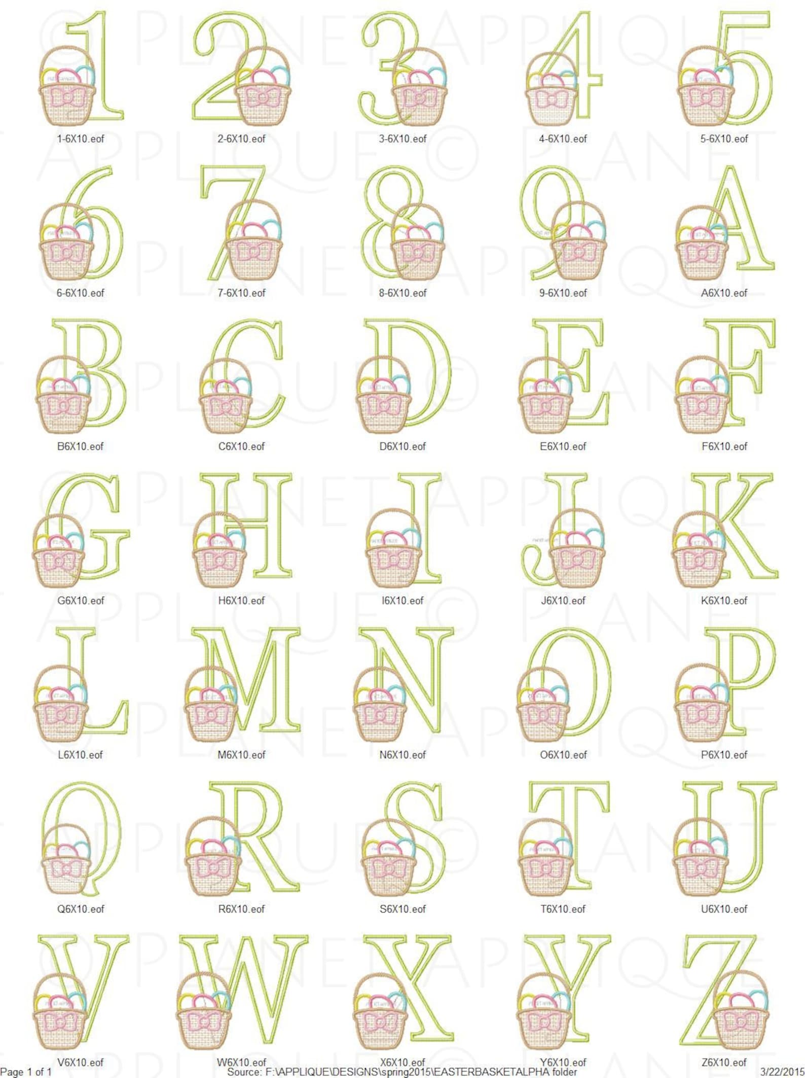 Easter Basket Applique Alphabet Monogram Font Machine Embroidery ...