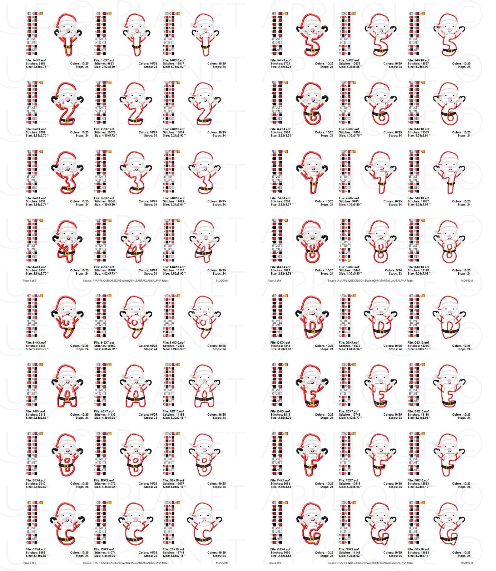 Santa Claus Applique Alphabet Monogram Font Machine Embroidery Design ...