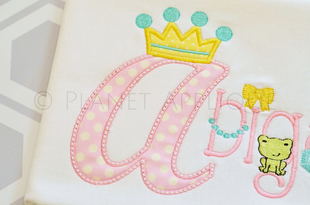 Princess Crown Cursive Script Applique Alphabet Monogram Font Machine ...