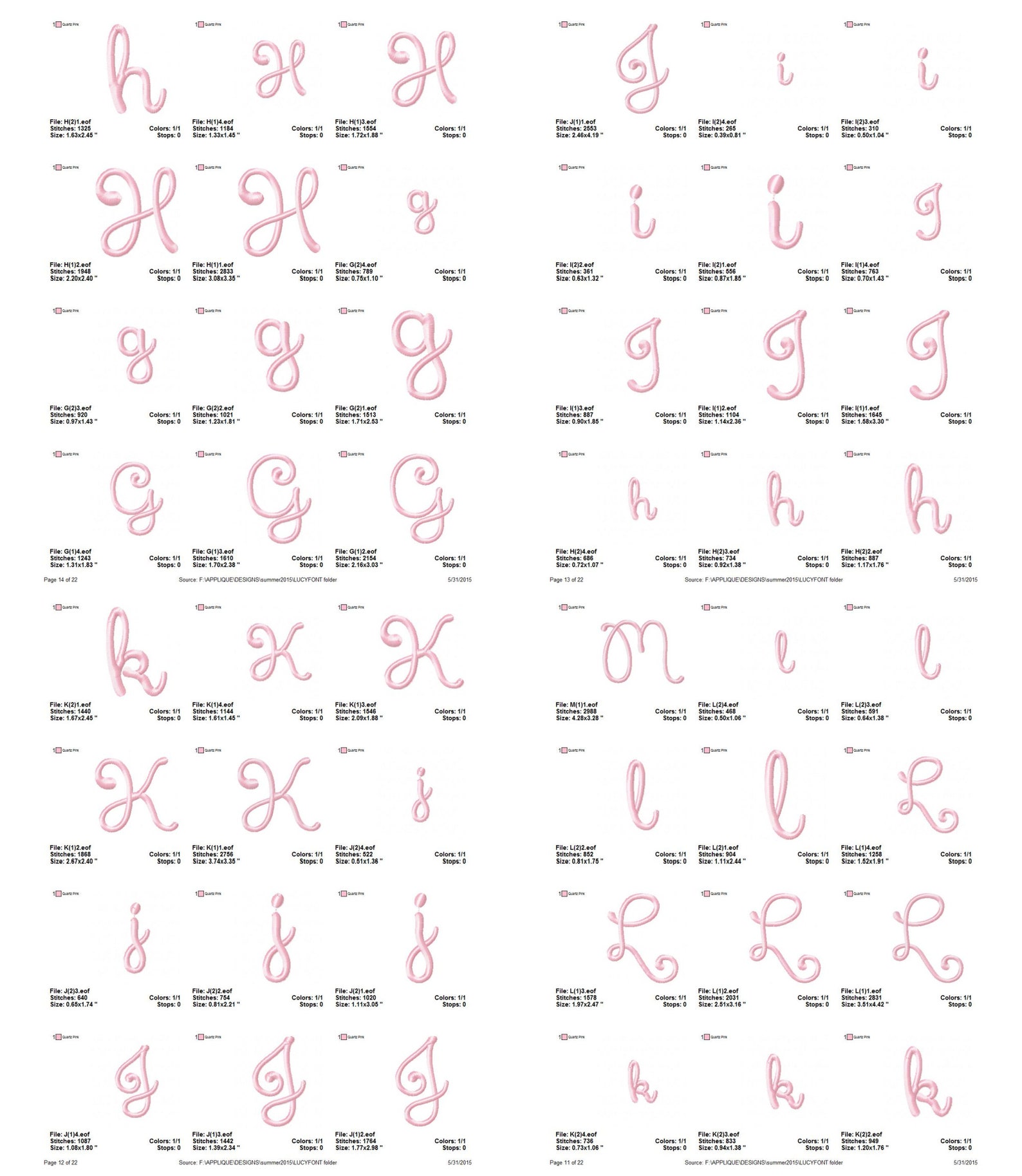 Lucy Monogram Cursive Script Alphabet Font Machine Embroidery Designs ...