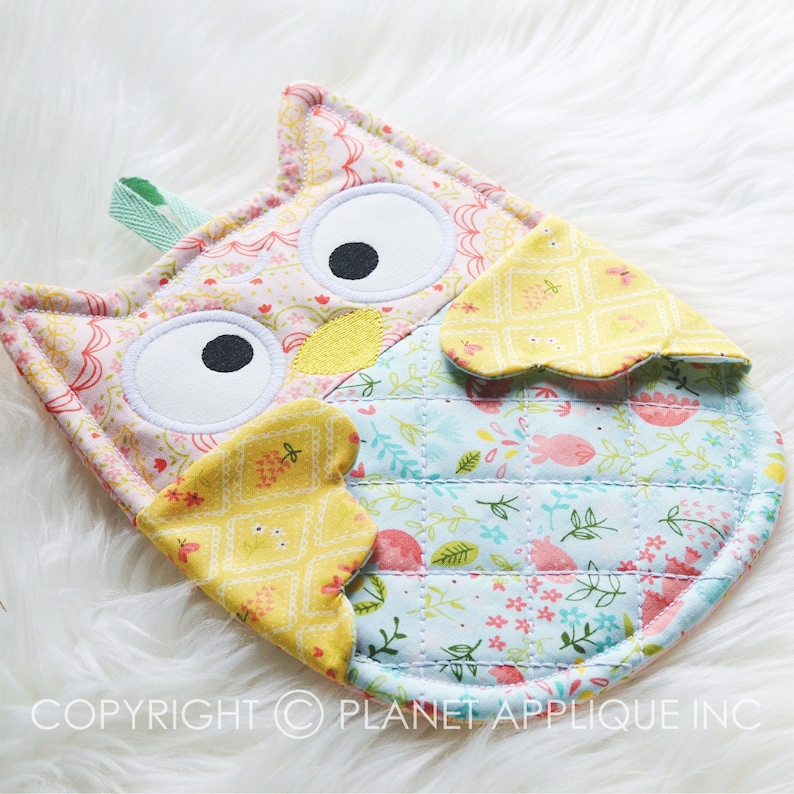 In the Hoop Owl Potholder Mug Rug Design for Machine Embroidery Digital ...