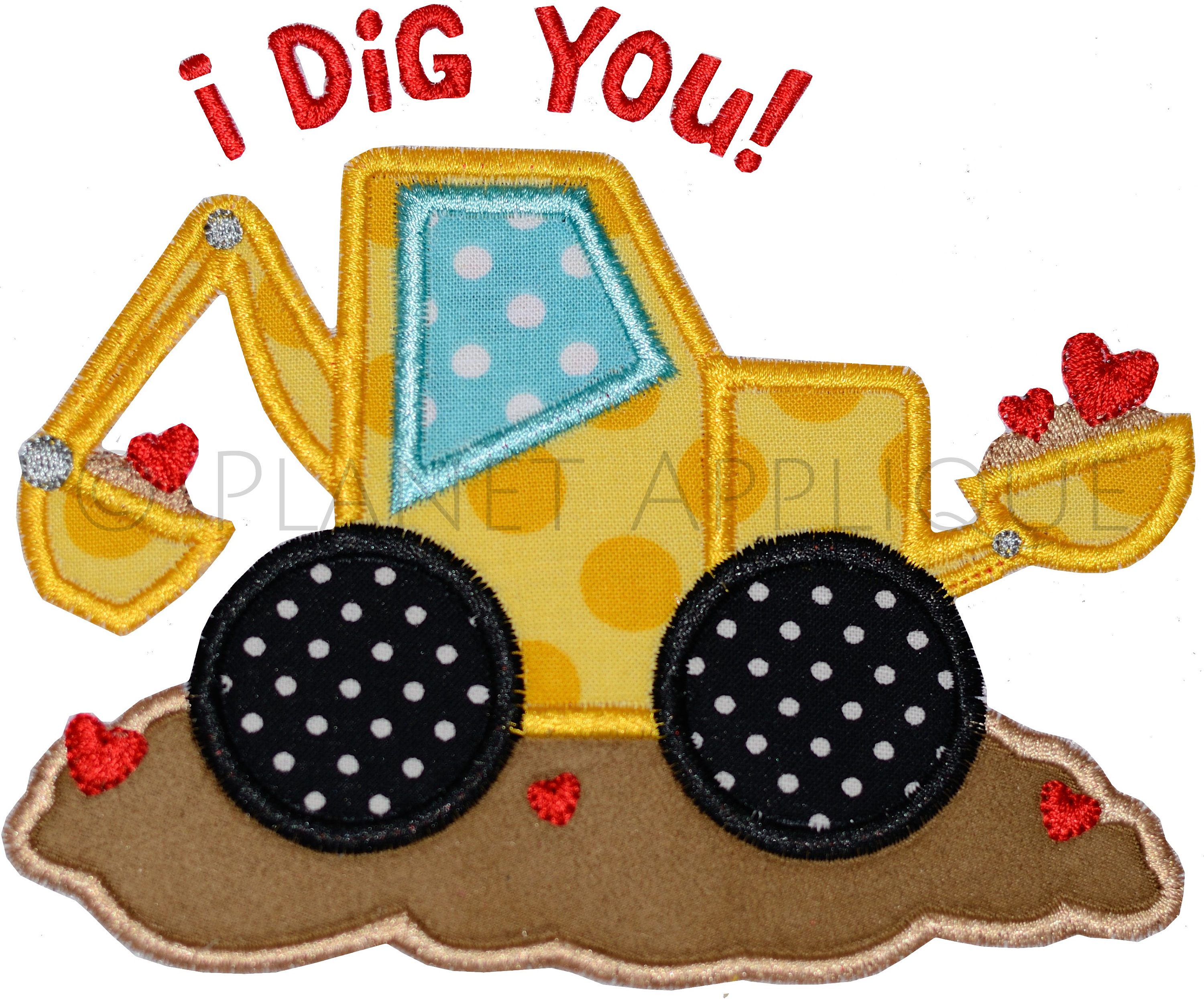 Excavator I Dig You Heart Applique Machine Embroidery Design Valentines ...