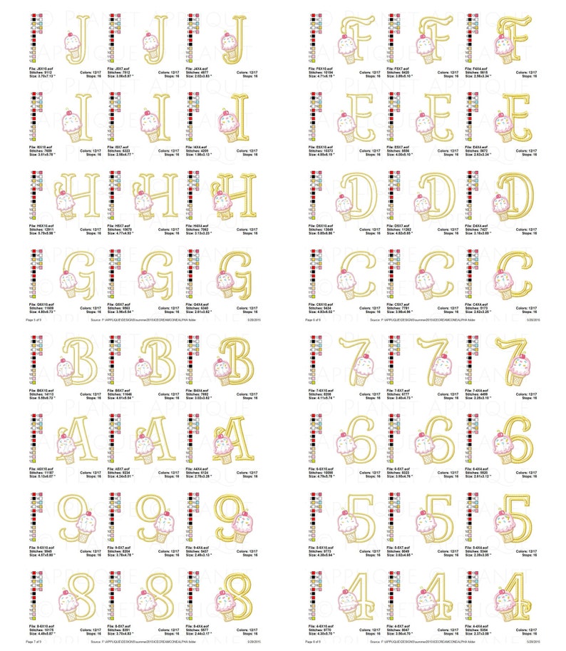 Ice Cream Cone Cursive Script Applique Alphabet Monogram Font Machine ...