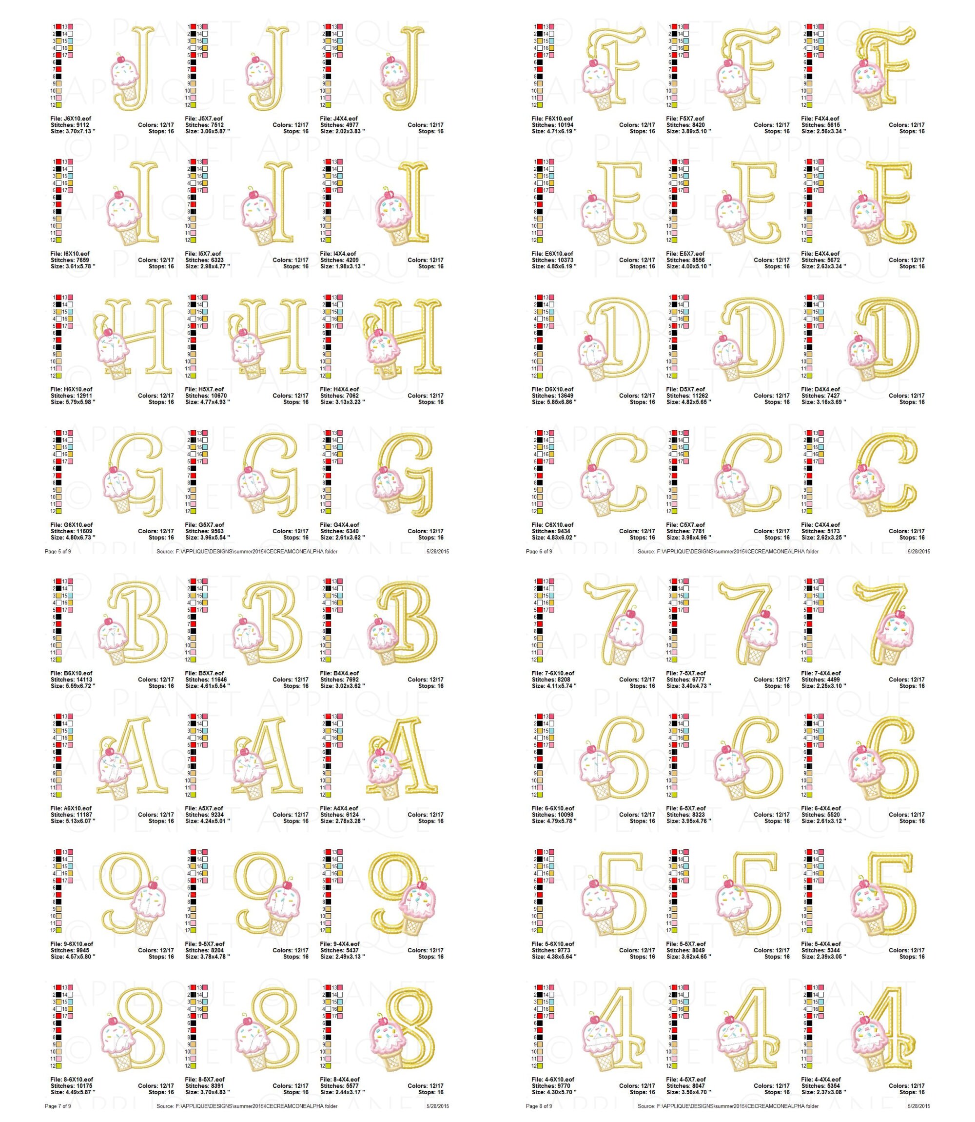Ice Cream Cone Cursive Script Applique Alphabet Monogram Font Machine ...