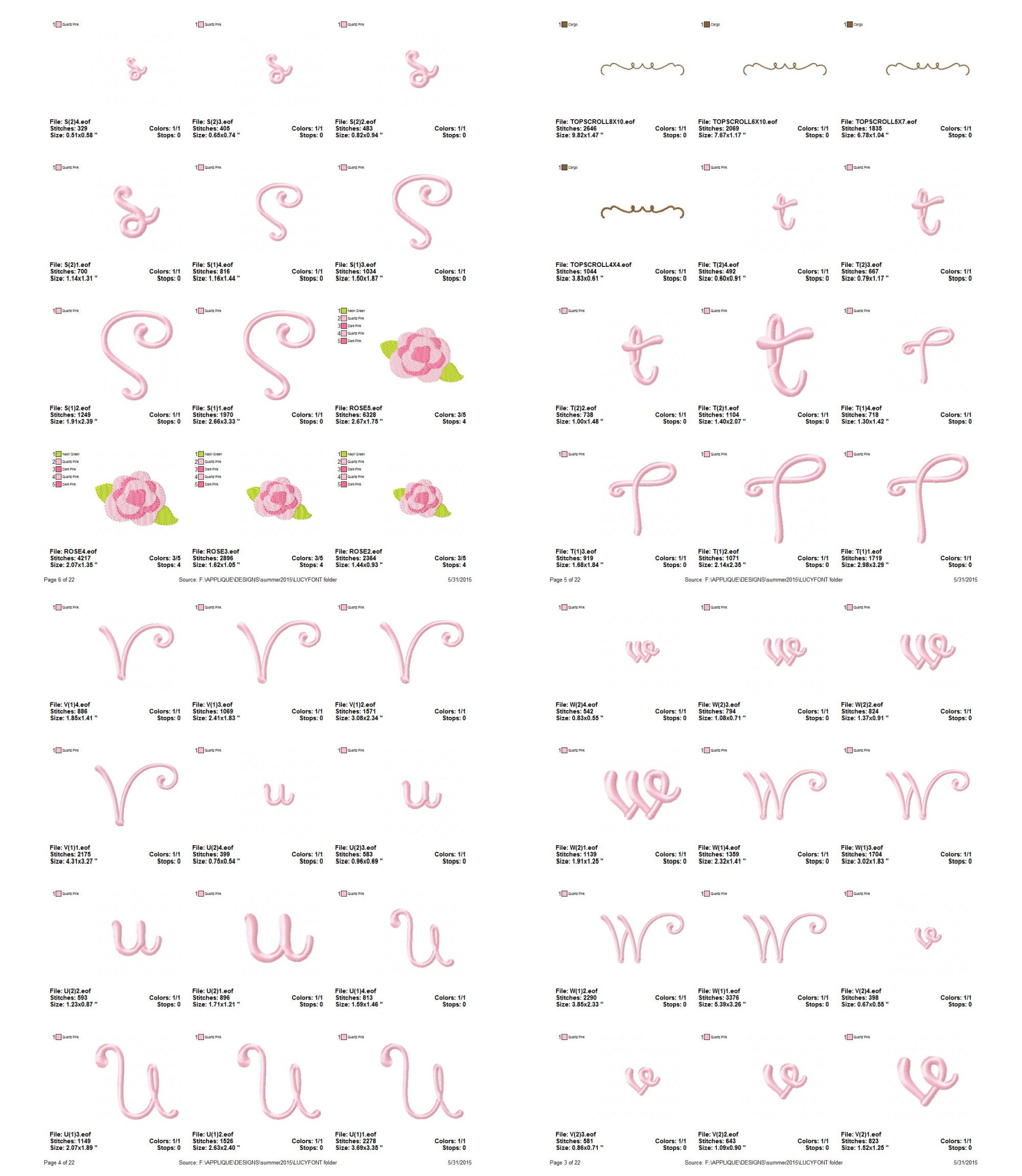 Lucy Monogram Cursive Script Alphabet Font Machine Embroidery Designs ...