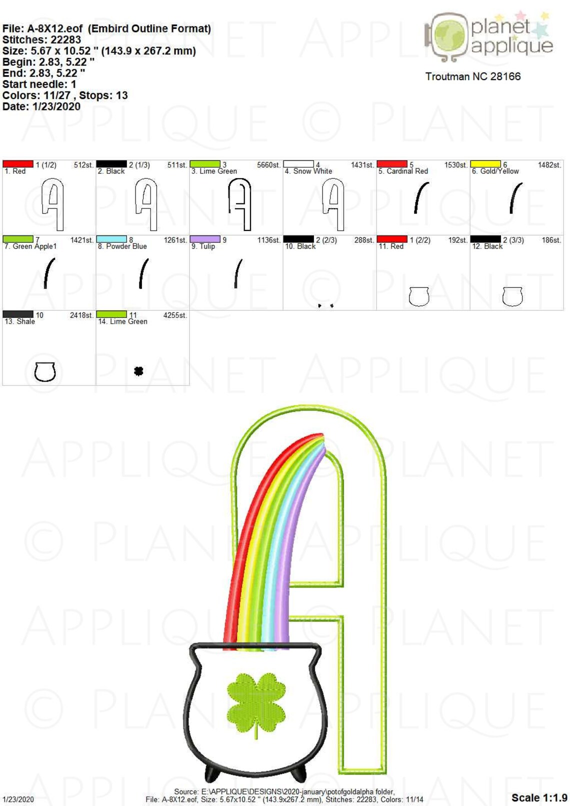 Pot of Gold Applique Alphabet Monogram Font Machine Embroidery Design ...