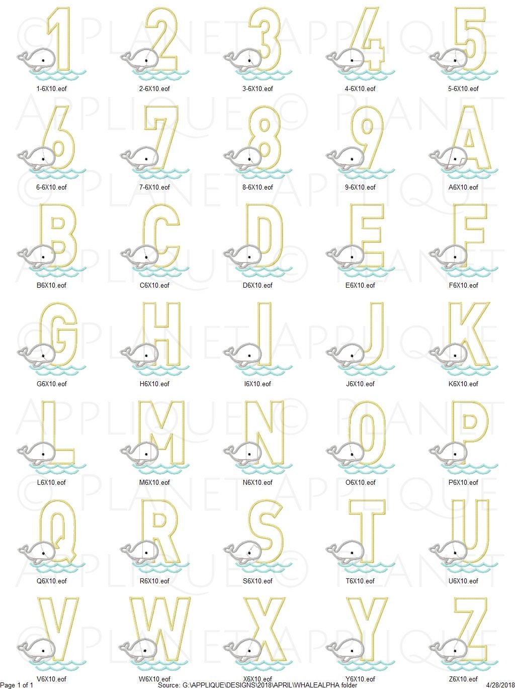 Whale Applique Font Monogram Machine Embroidery Design Alphabet for ...
