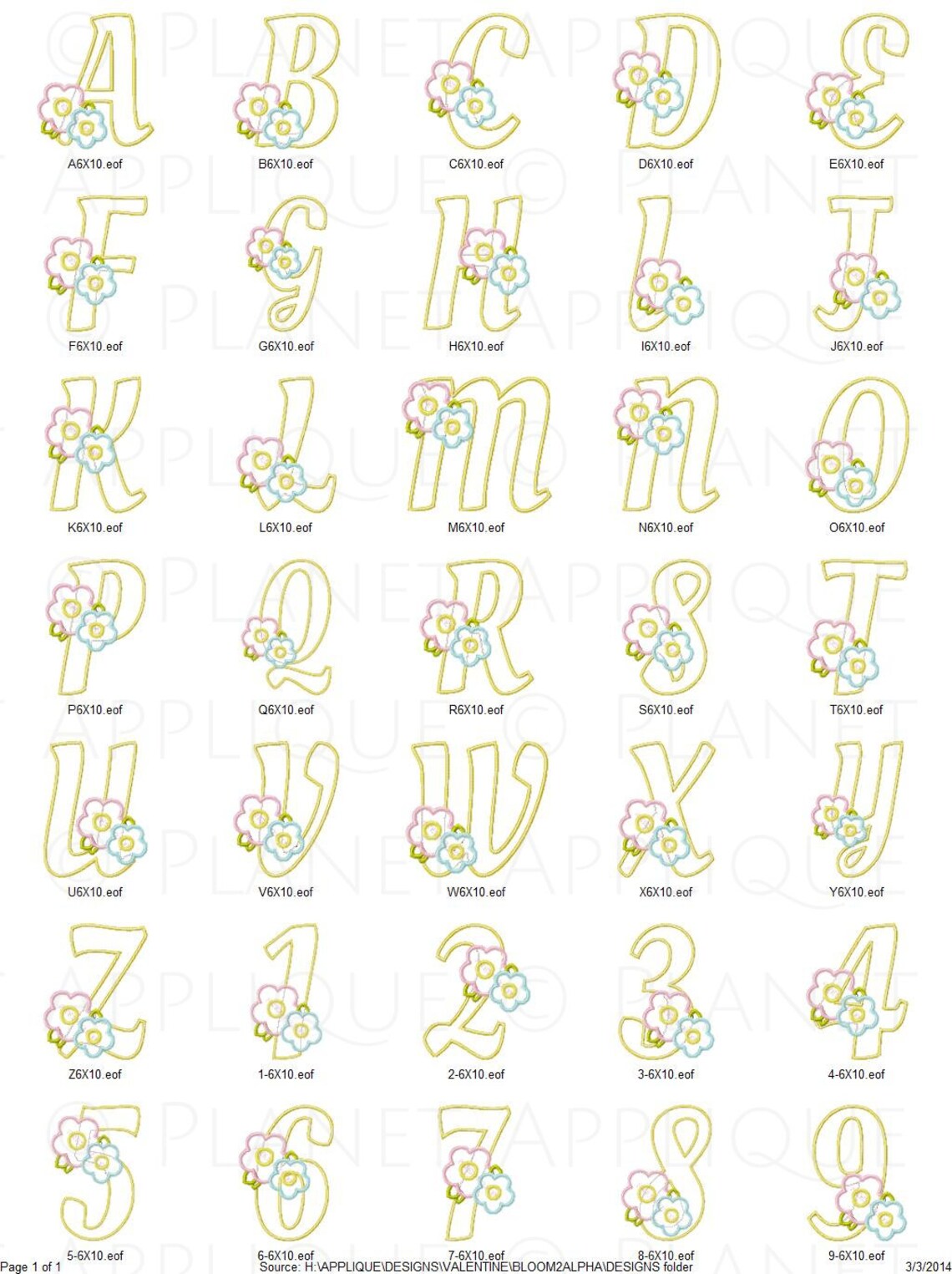 Bloom 2 Cursive Script Monogram Applique Alphabet Font Machine - Etsy