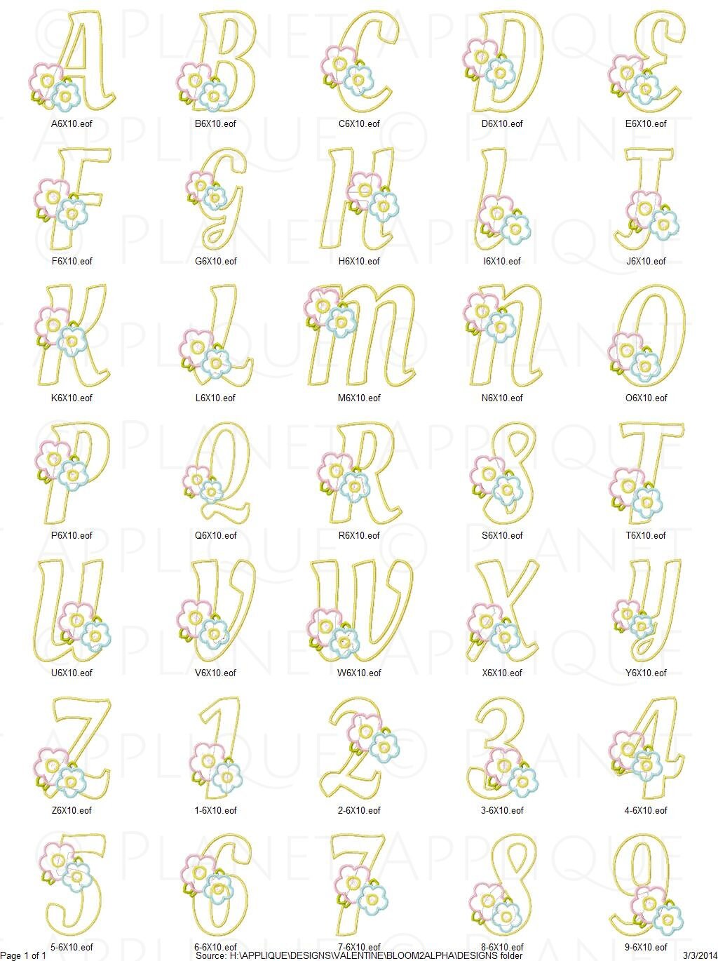 Bloom 2 Cursive Script Monogram Applique Alphabet Font Machine ...