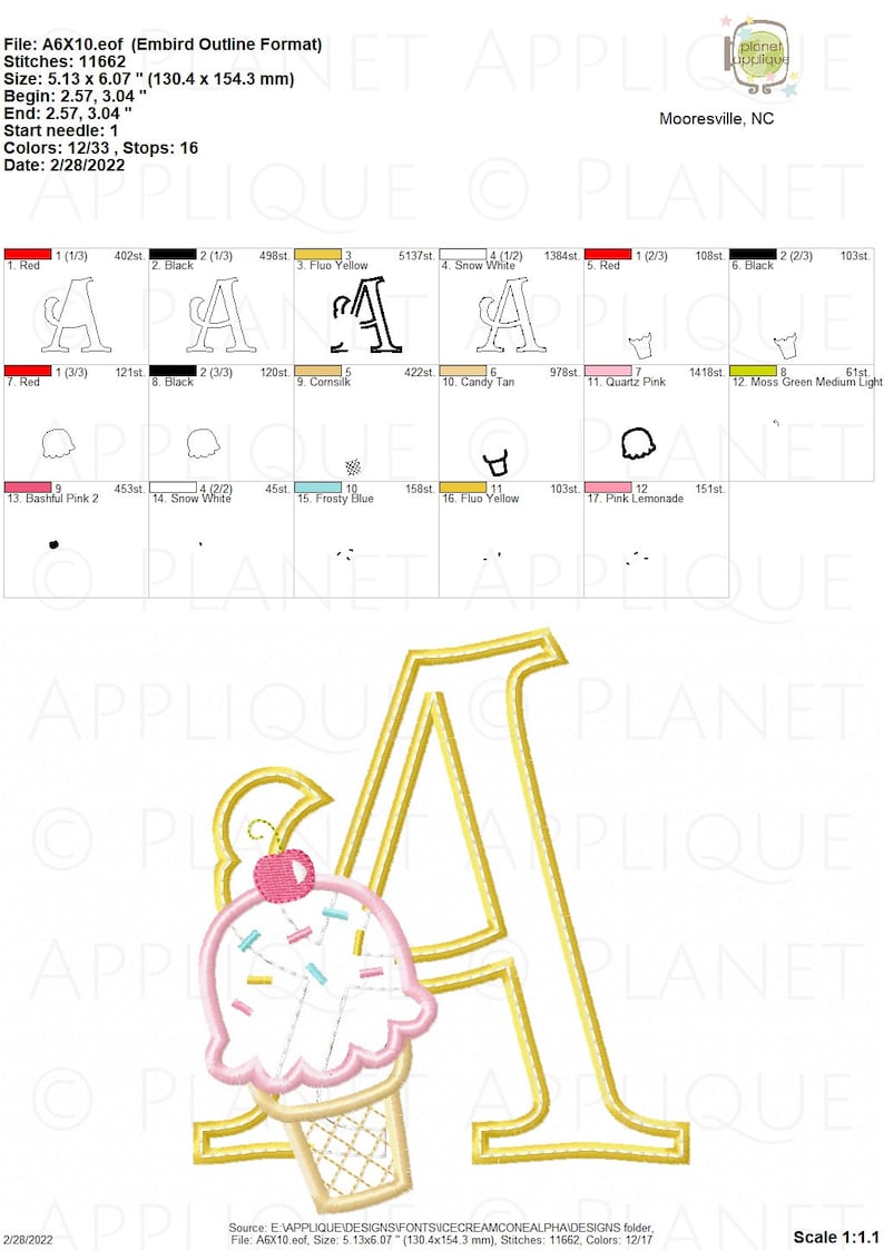 Ice Cream Cone Cursive Script Applique Alphabet Monogram Font Machine ...