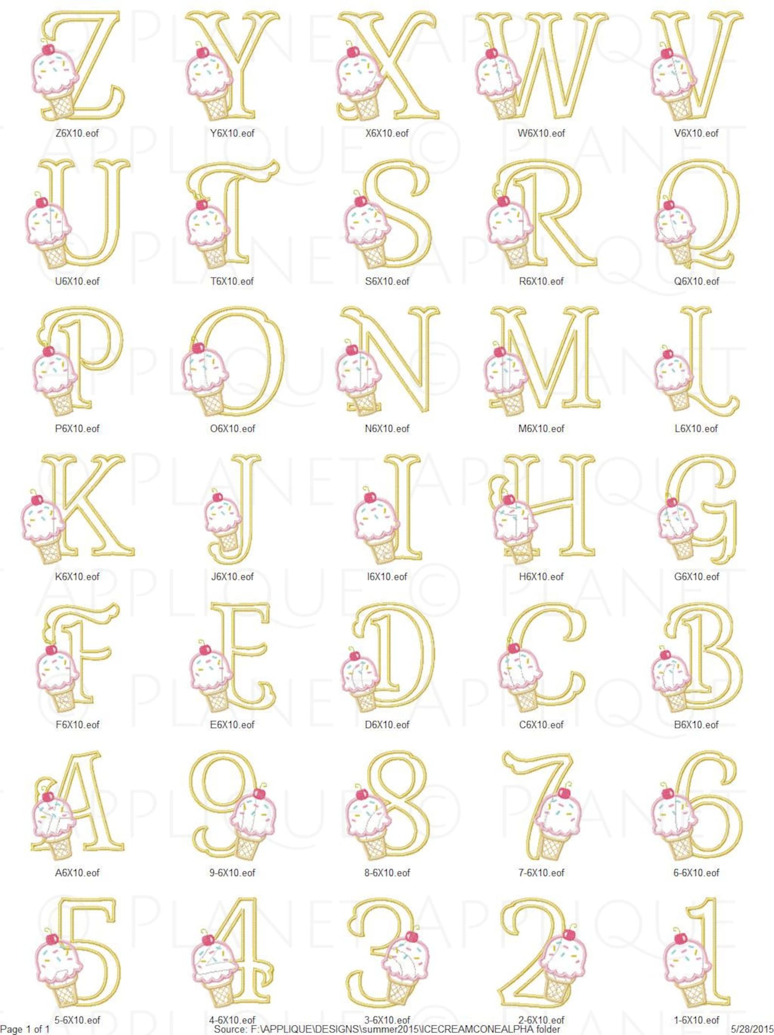 Ice Cream Cone Cursive Script Applique Alphabet Monogram Font - Etsy