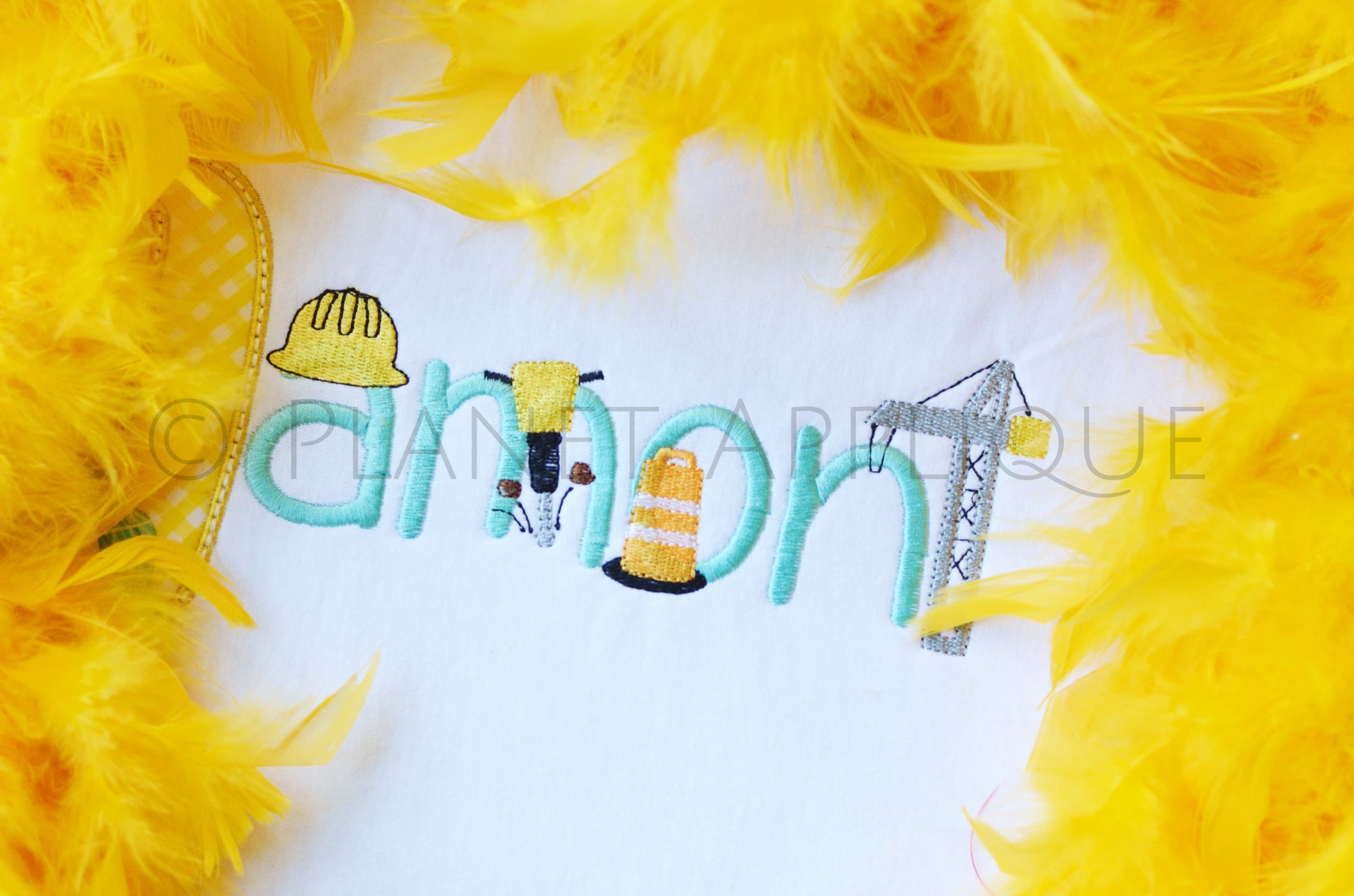 Construction Monogram Font Machine Embroidery Design Excavator Crane ...