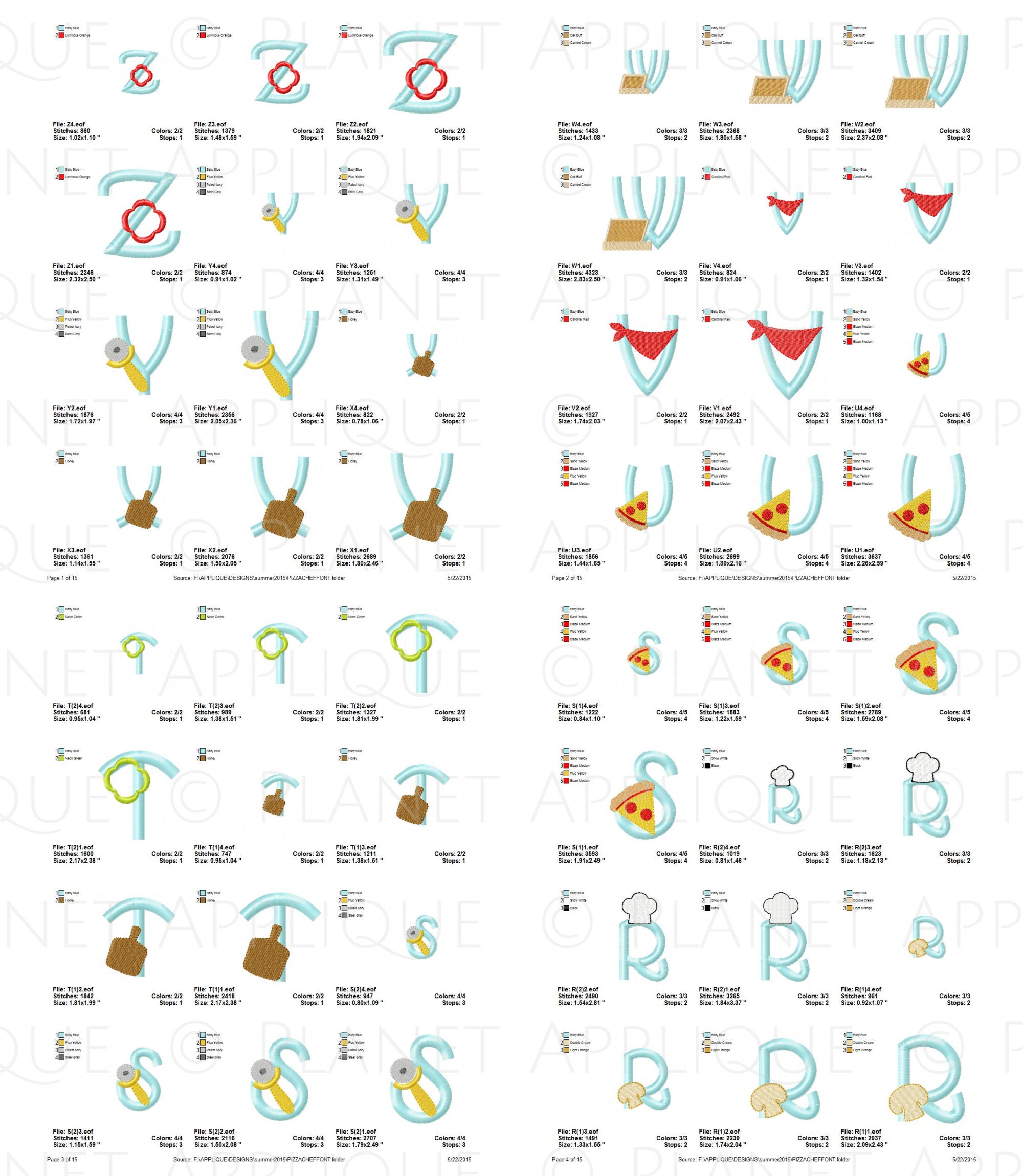 Pizza Party Font Monogram Font Alphabet Machine Embroidery - Etsy