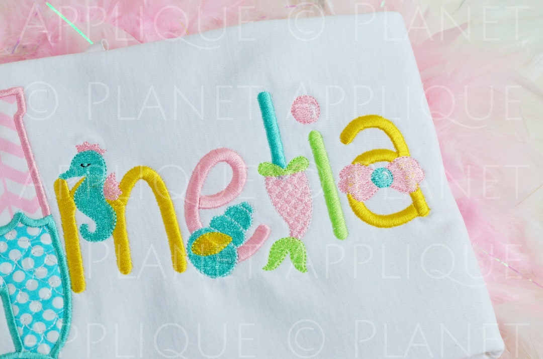 Mermaid Monogram Font Machine Embroidery Designs Under the Sea - Etsy