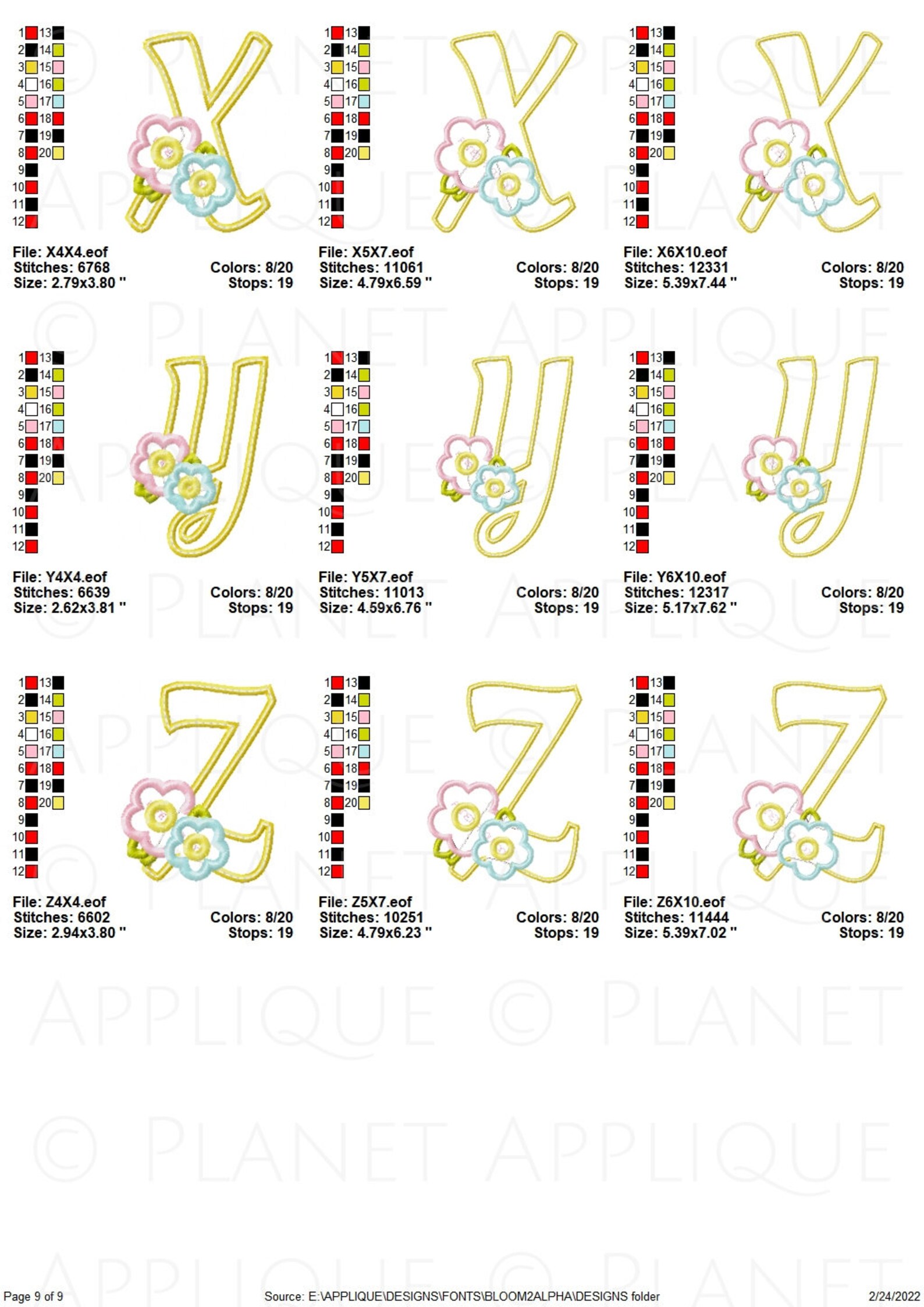 Bloom 2 Cursive Script Monogram Applique Alphabet Font Machine ...