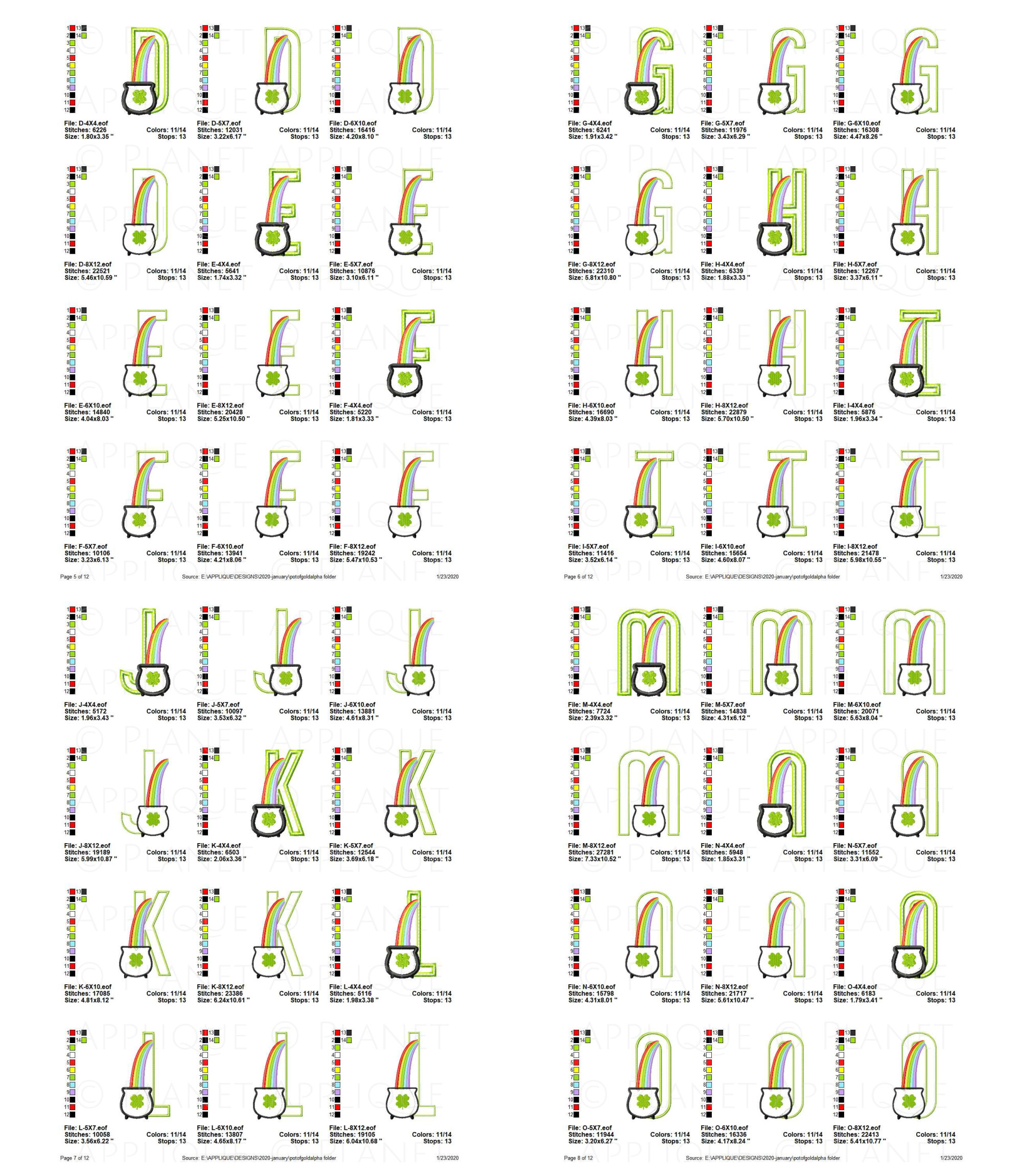 Pot of Gold Applique Alphabet Monogram Font Machine Embroidery Design ...