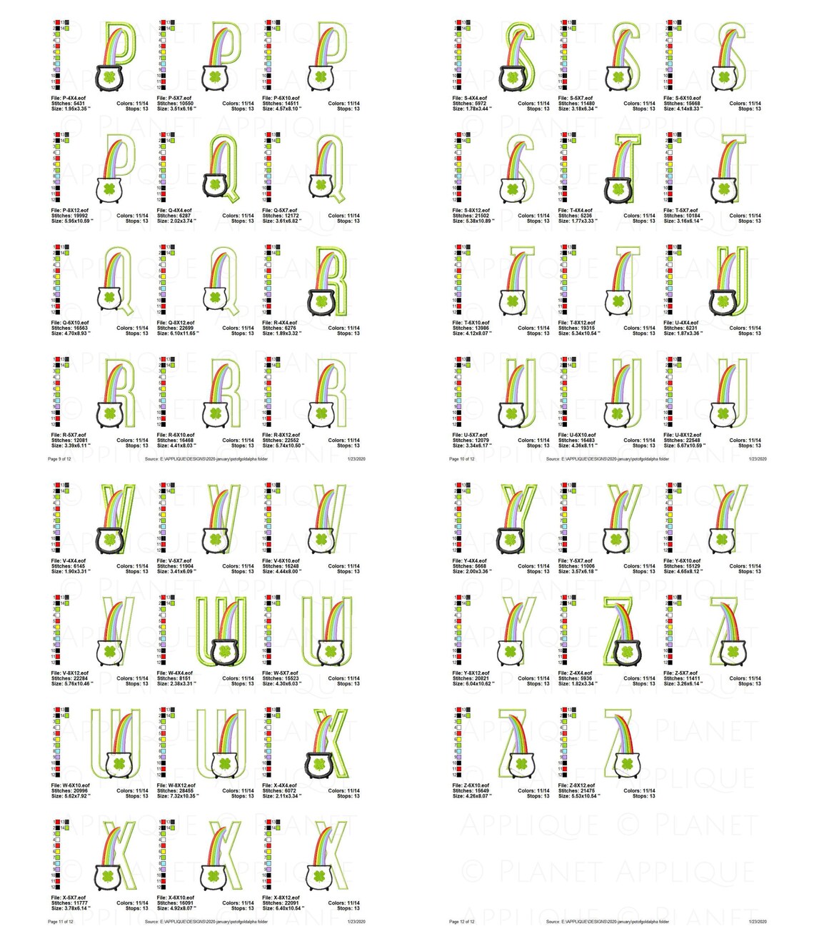 Pot of Gold Applique Alphabet Monogram Font Machine Embroidery Design ...