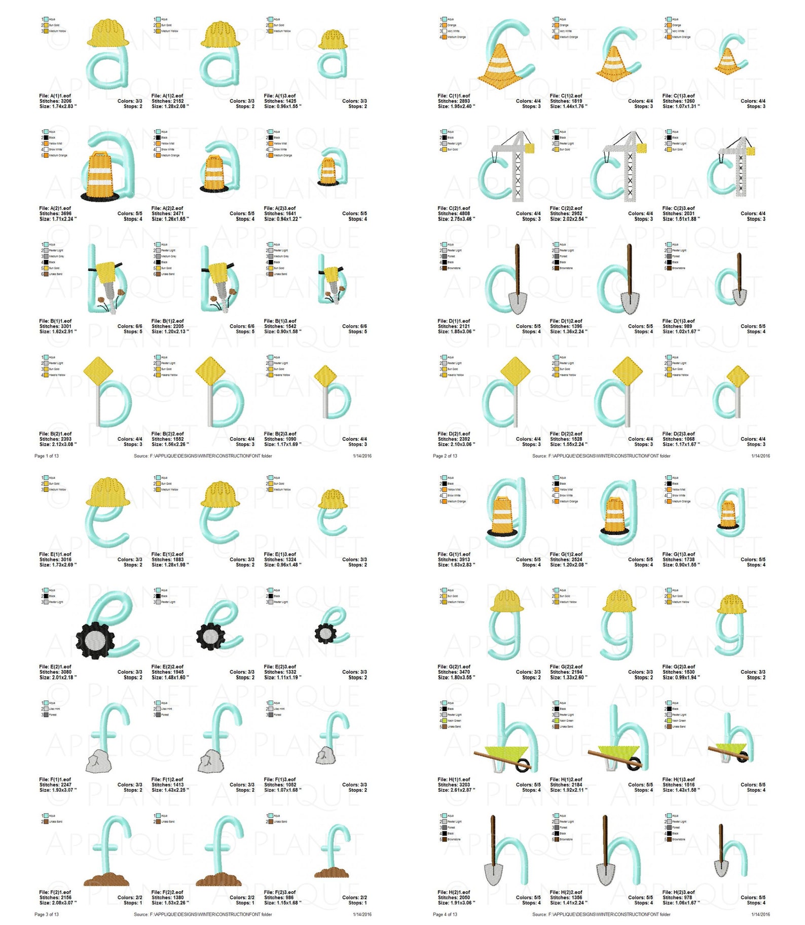 Construction Monogram Font Machine Embroidery Design Excavator Crane ...