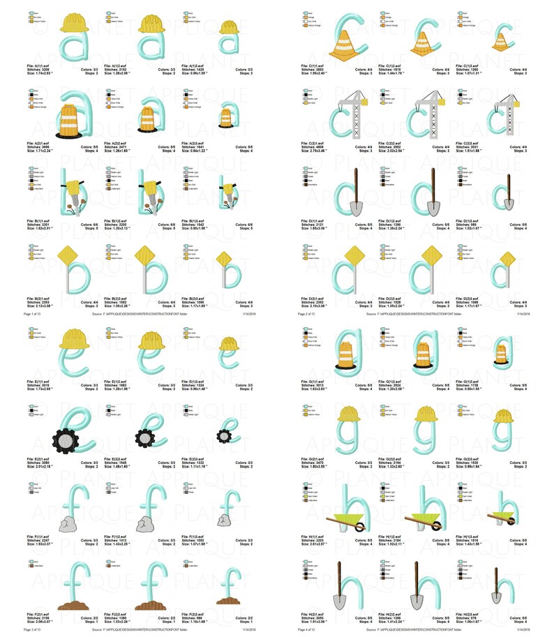 Construction Monogram Font Machine Embroidery Design Excavator Crane ...