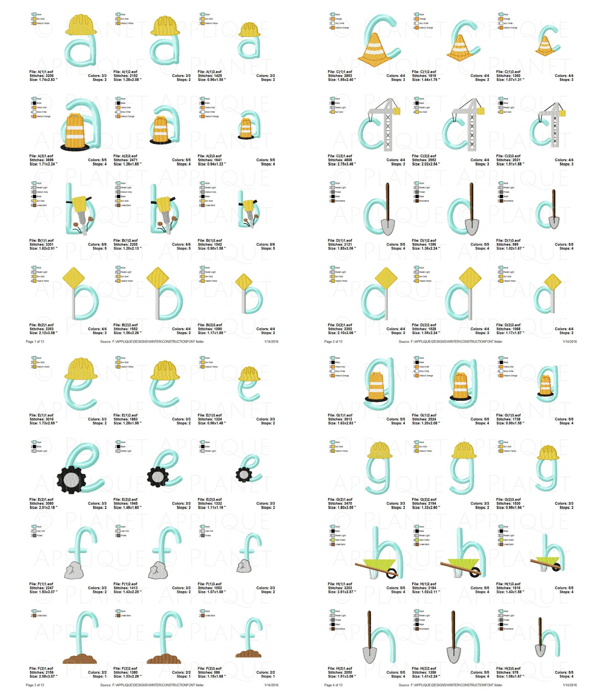 Construction Monogram Font Machine Embroidery Design Excavator Crane ...