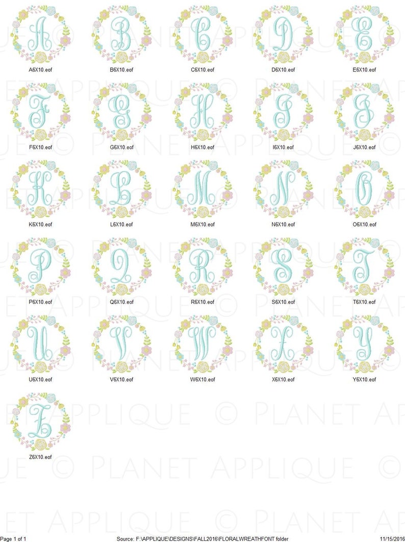 Floral Wreath Cursive Script Alphabet Monogram Font Machine - Etsy