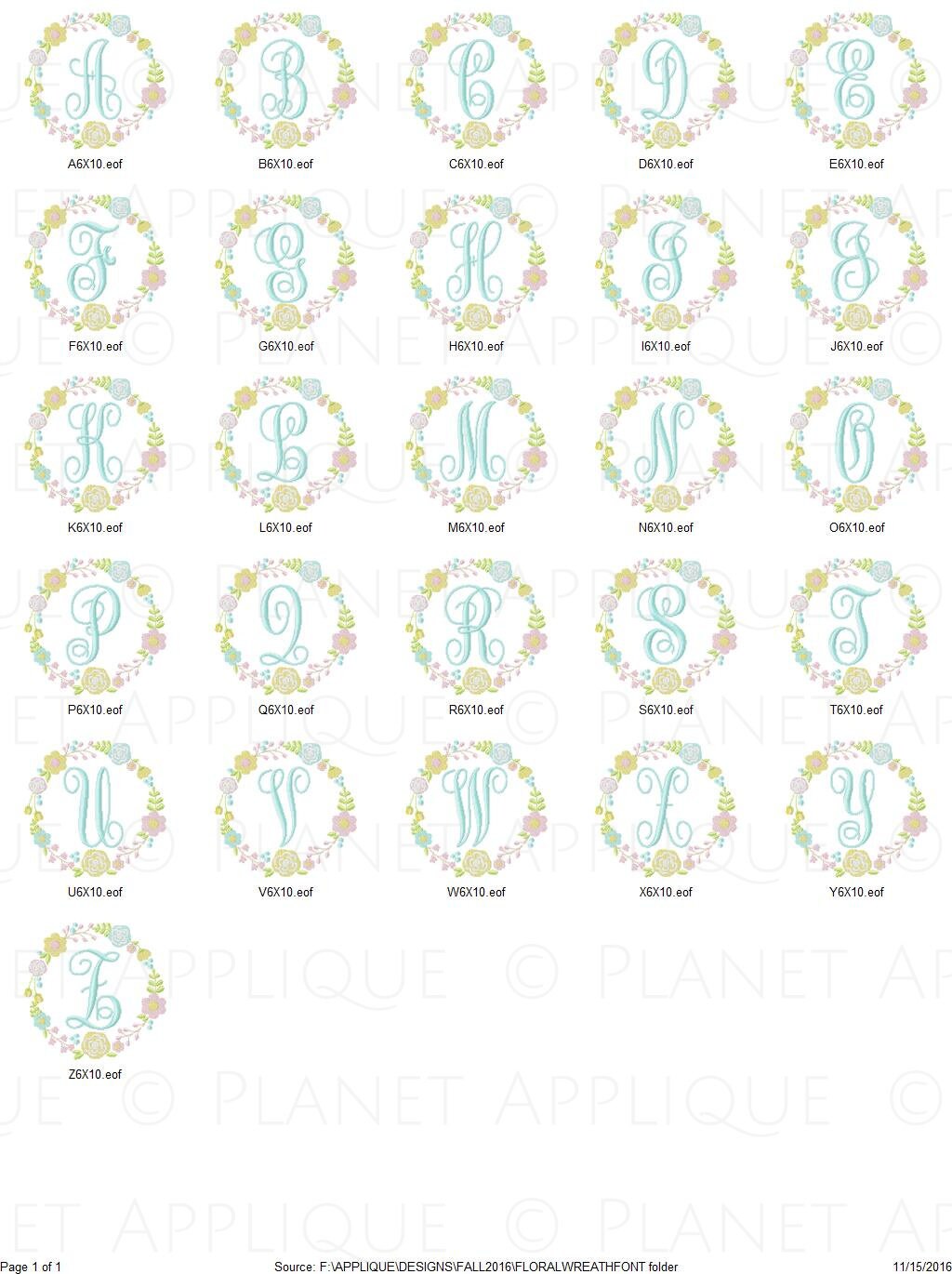 Floral Wreath Cursive Script Alphabet Monogram Font Machine - Etsy