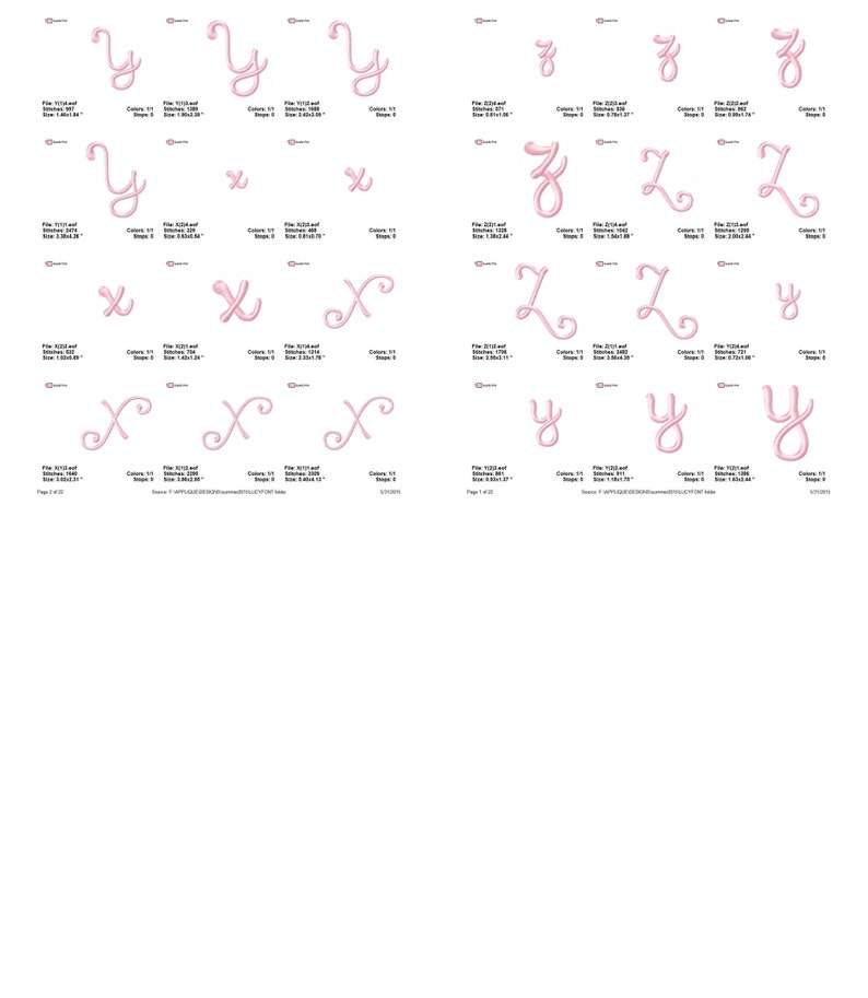 Lucy Monogram Cursive Script Alphabet Font Machine Embroidery Designs ...