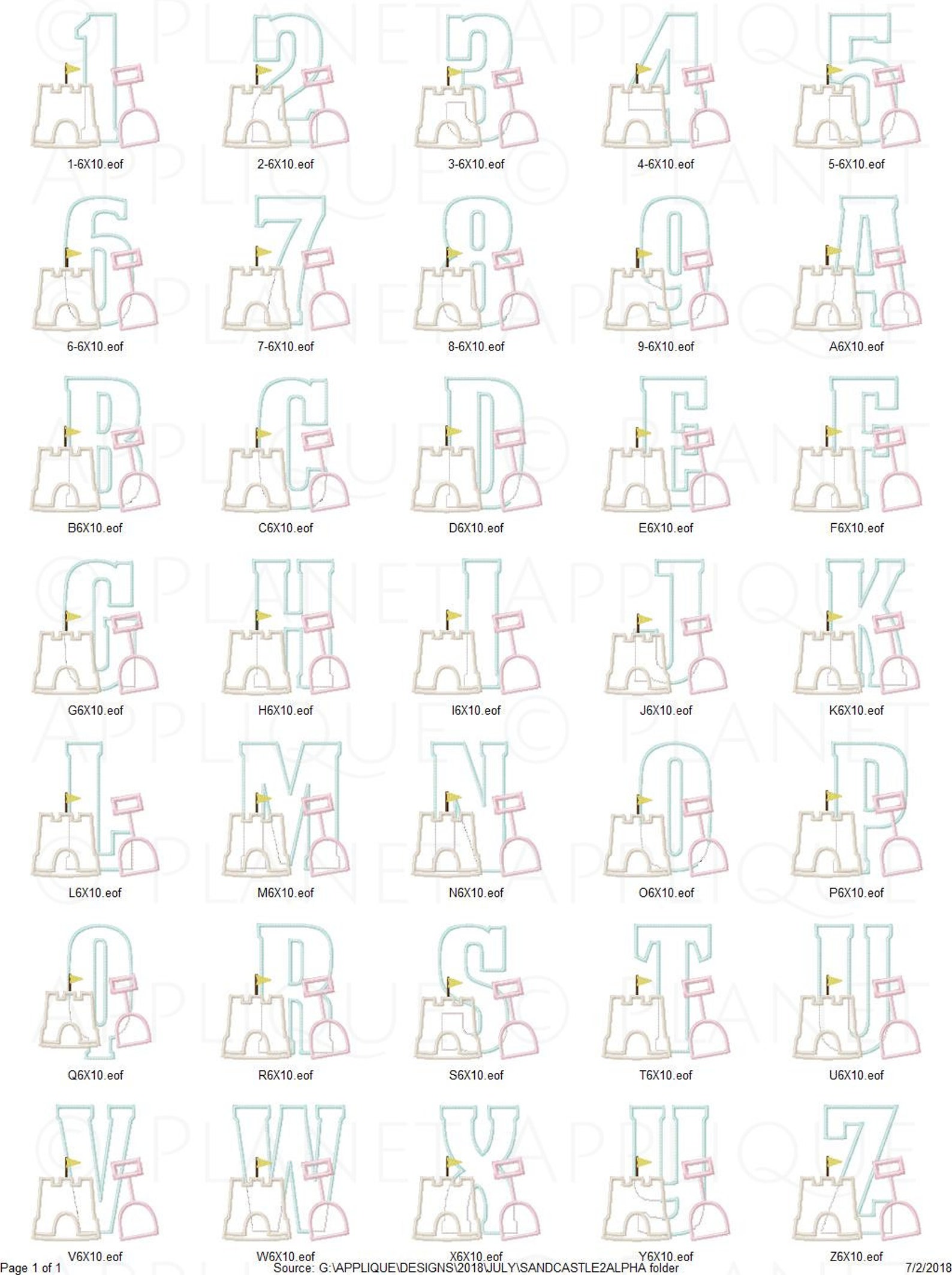 Sand Castle 2 Applique Alphabet Monogram Font Machine Embroidery Design ...