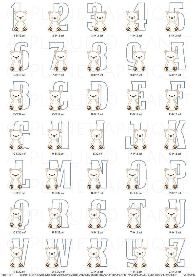 Teddy Bear Applique Alphabet Monogram Font Machine Embroidery - Etsy
