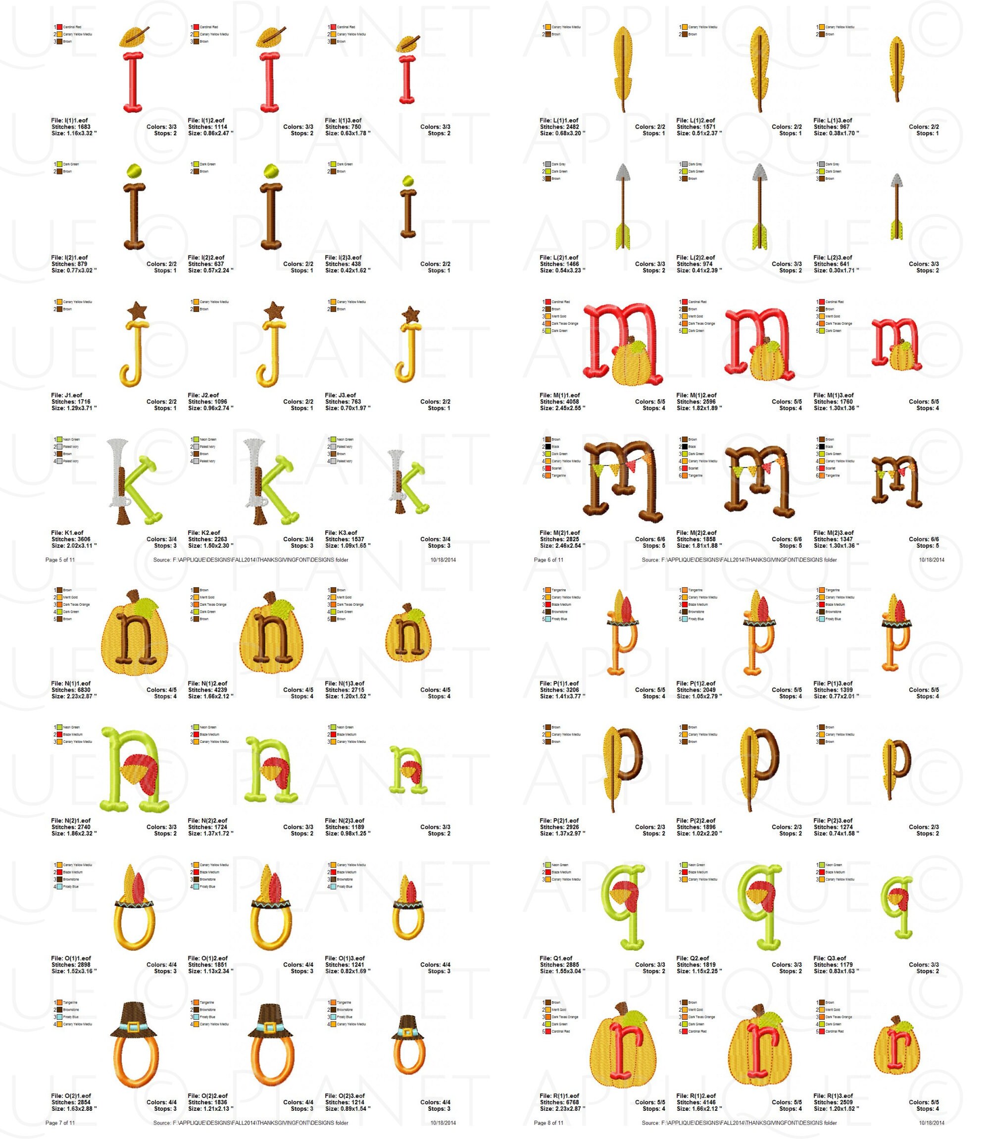 Thanksgiving Monogram Font Alphabet Letters Machine Embroidery Design ...