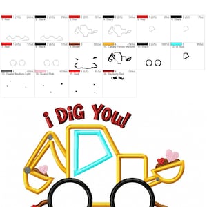 Excavator I Dig You Heart Applique Machine Embroidery Design Valentines ...