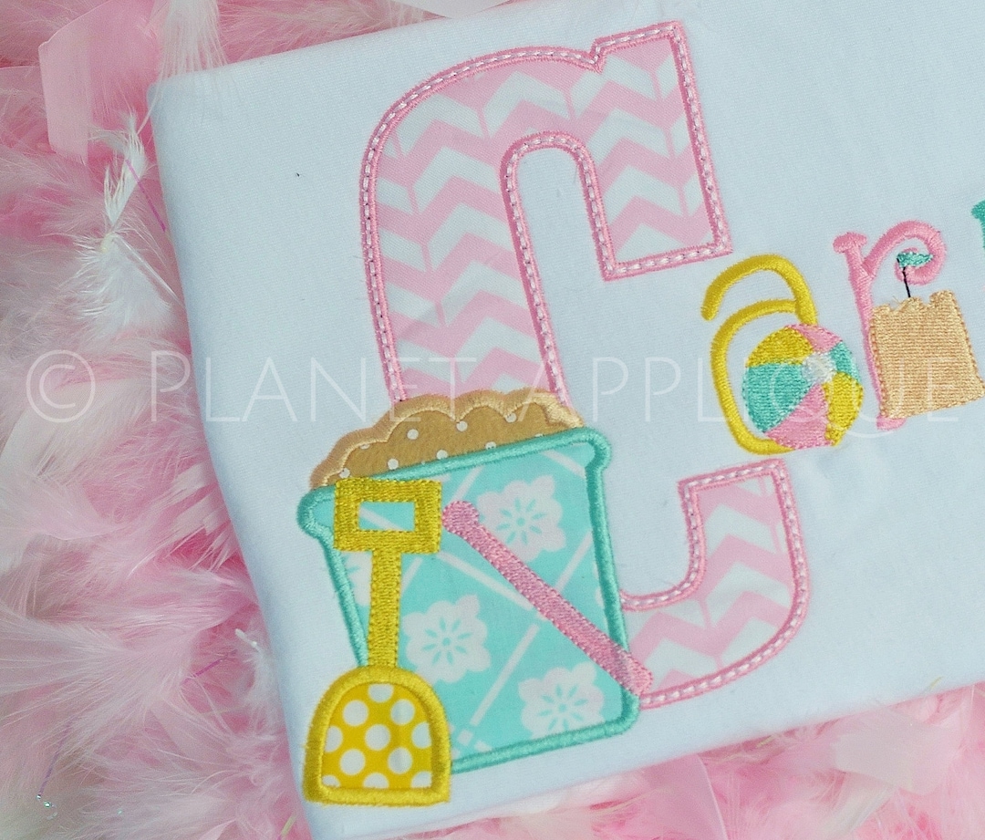 Sand Pail 3 Applique Alphabet Monogram Font Machine Embroidery Design ...