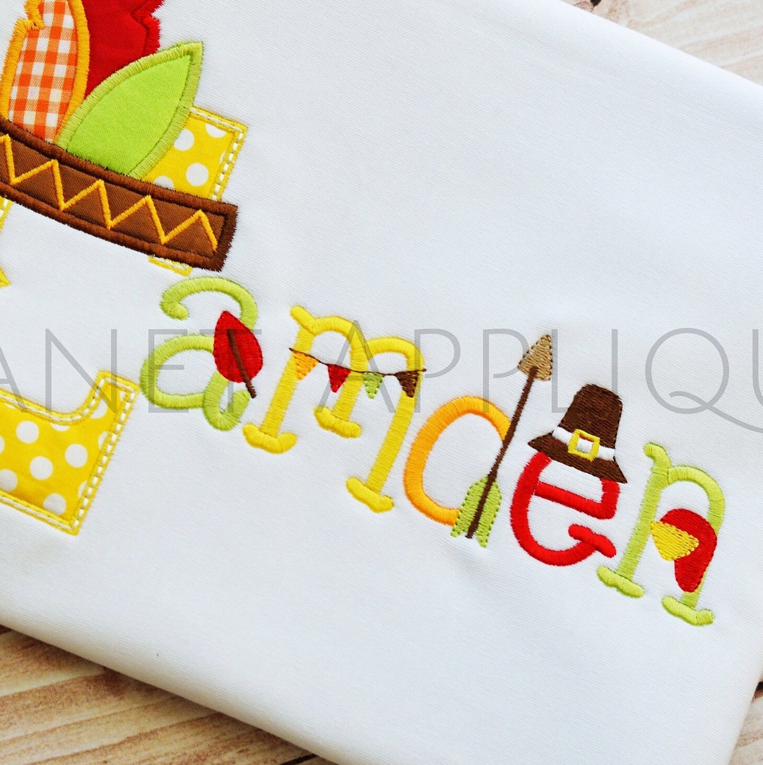 Thanksgiving Monogram Font Alphabet Letters Machine Embroidery Design ...
