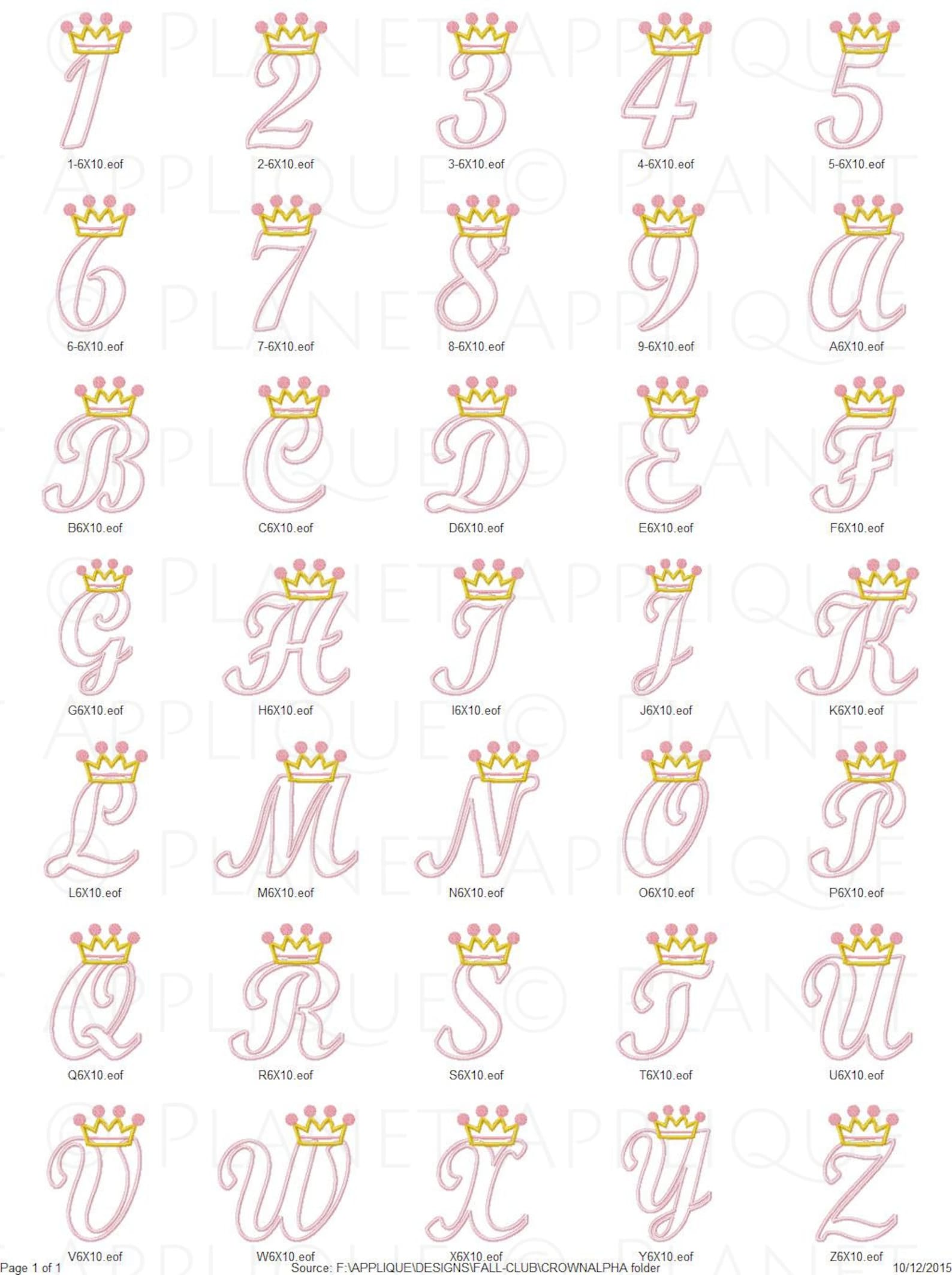 Princess Crown Cursive Script Applique Alphabet Monogram Font Machine ...