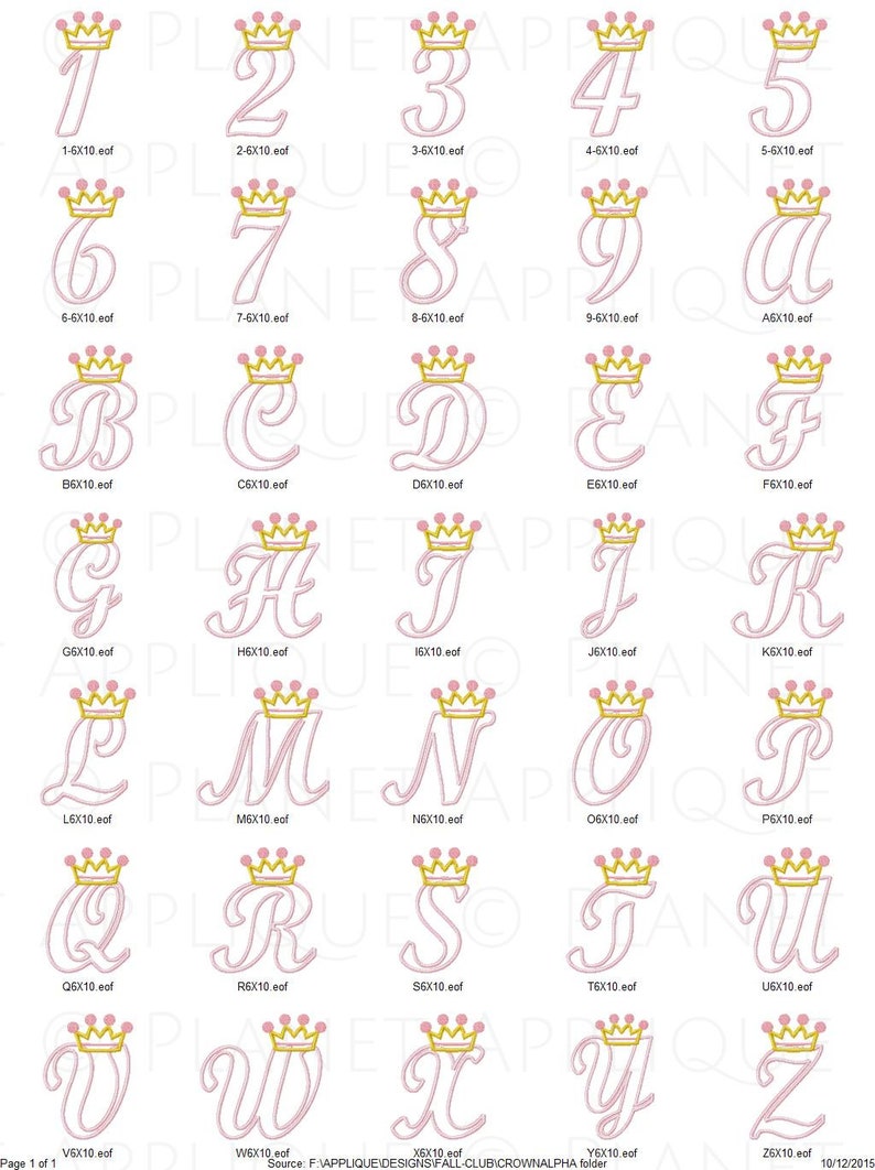 Princess Crown Cursive Script Applique Alphabet Monogram Font - Etsy