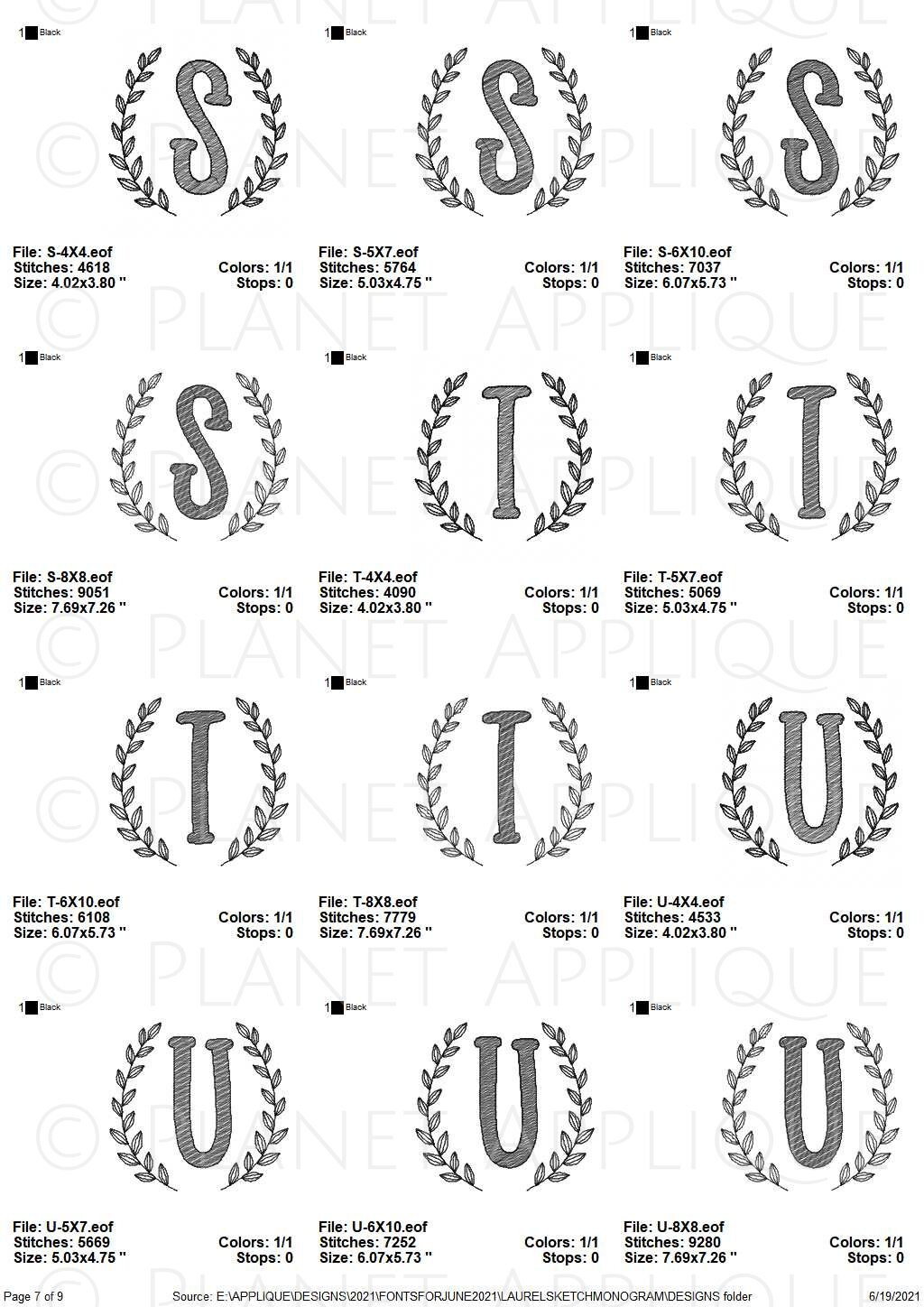 Laurel Sketch Wreath Monogram Font Machine Embroidery Designs - Etsy