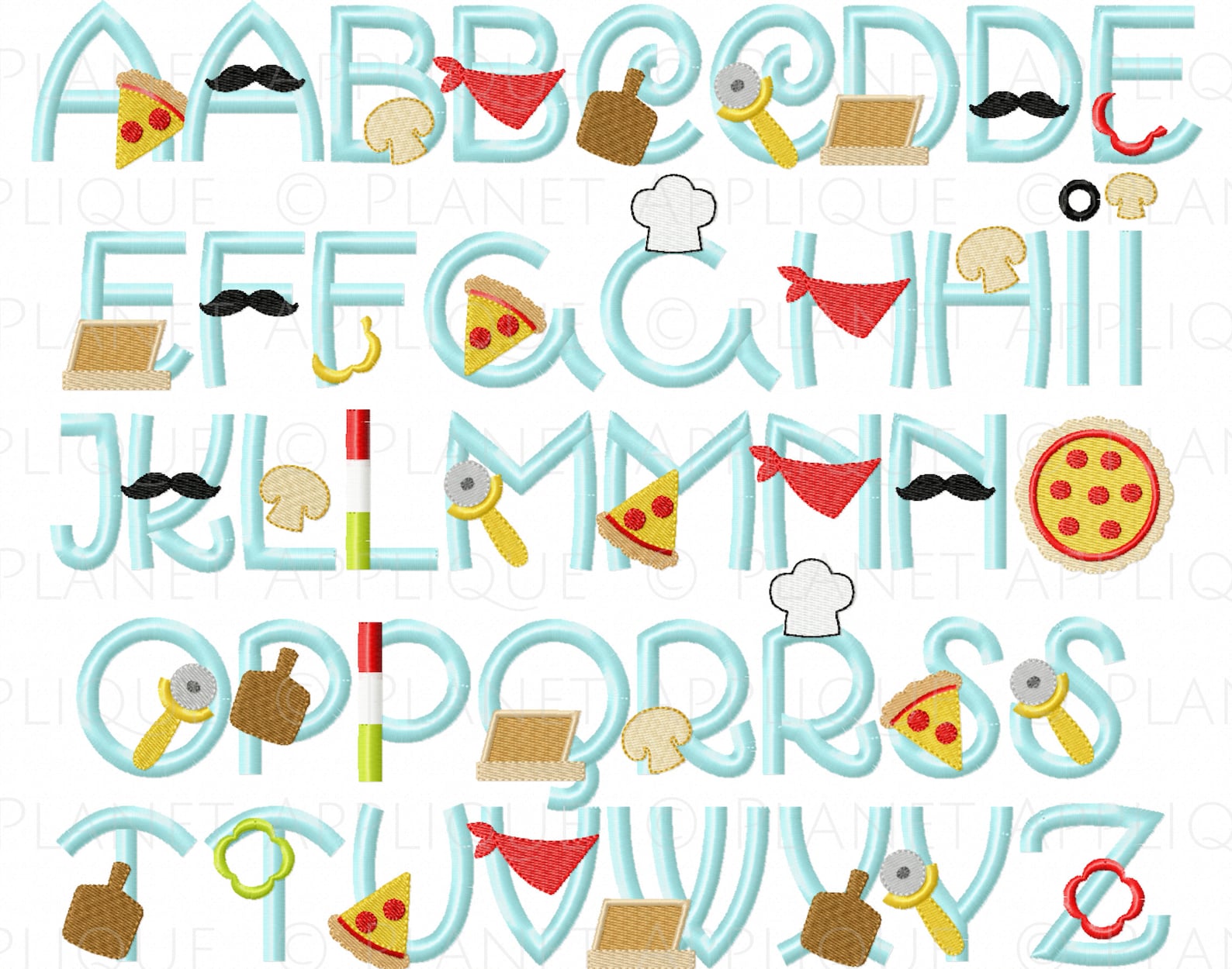Pizza Party Font Monogram Font Alphabet Machine Embroidery - Etsy