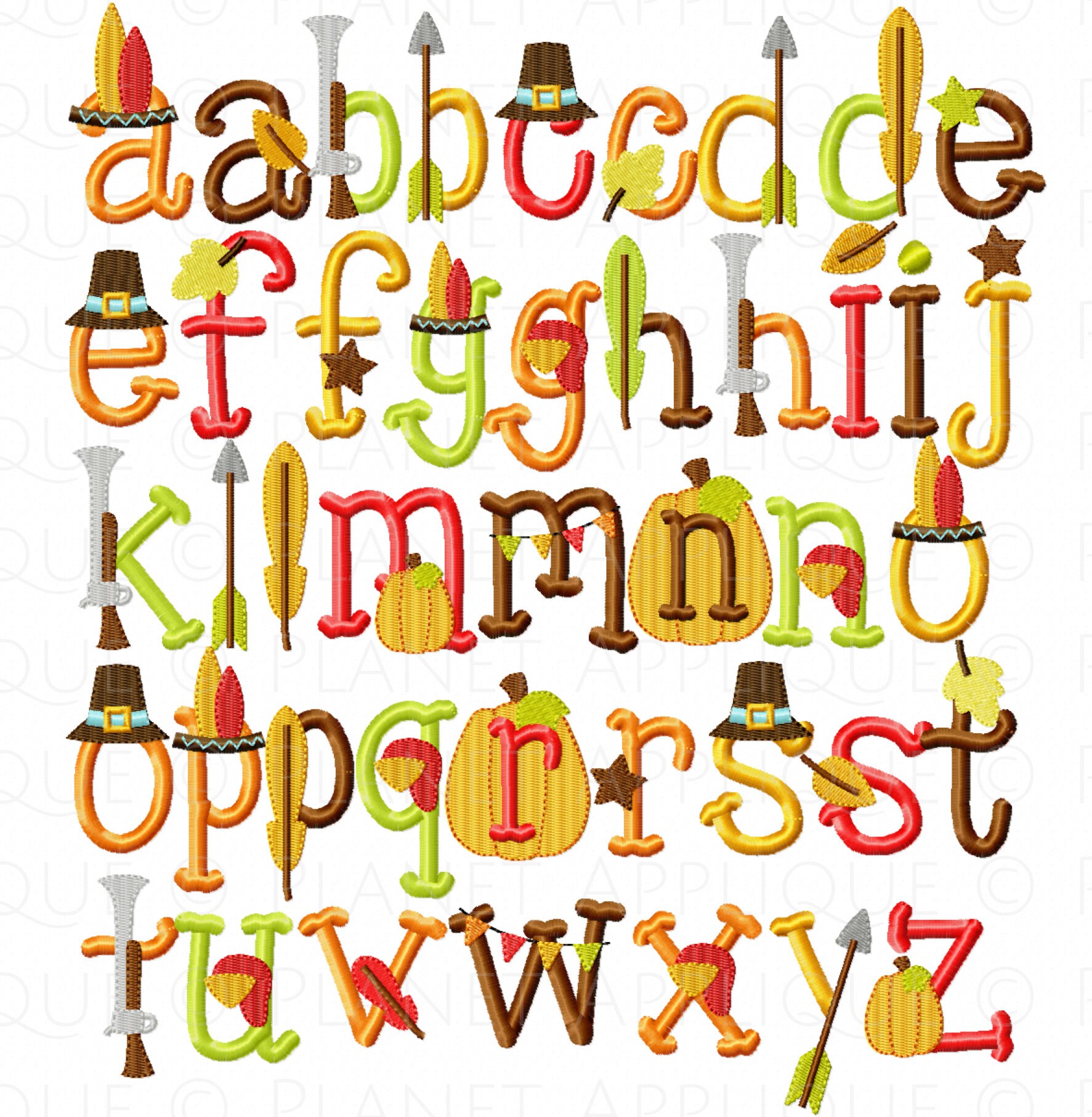 Thanksgiving Monogram Font Alphabet Letters Machine Embroidery Design ...