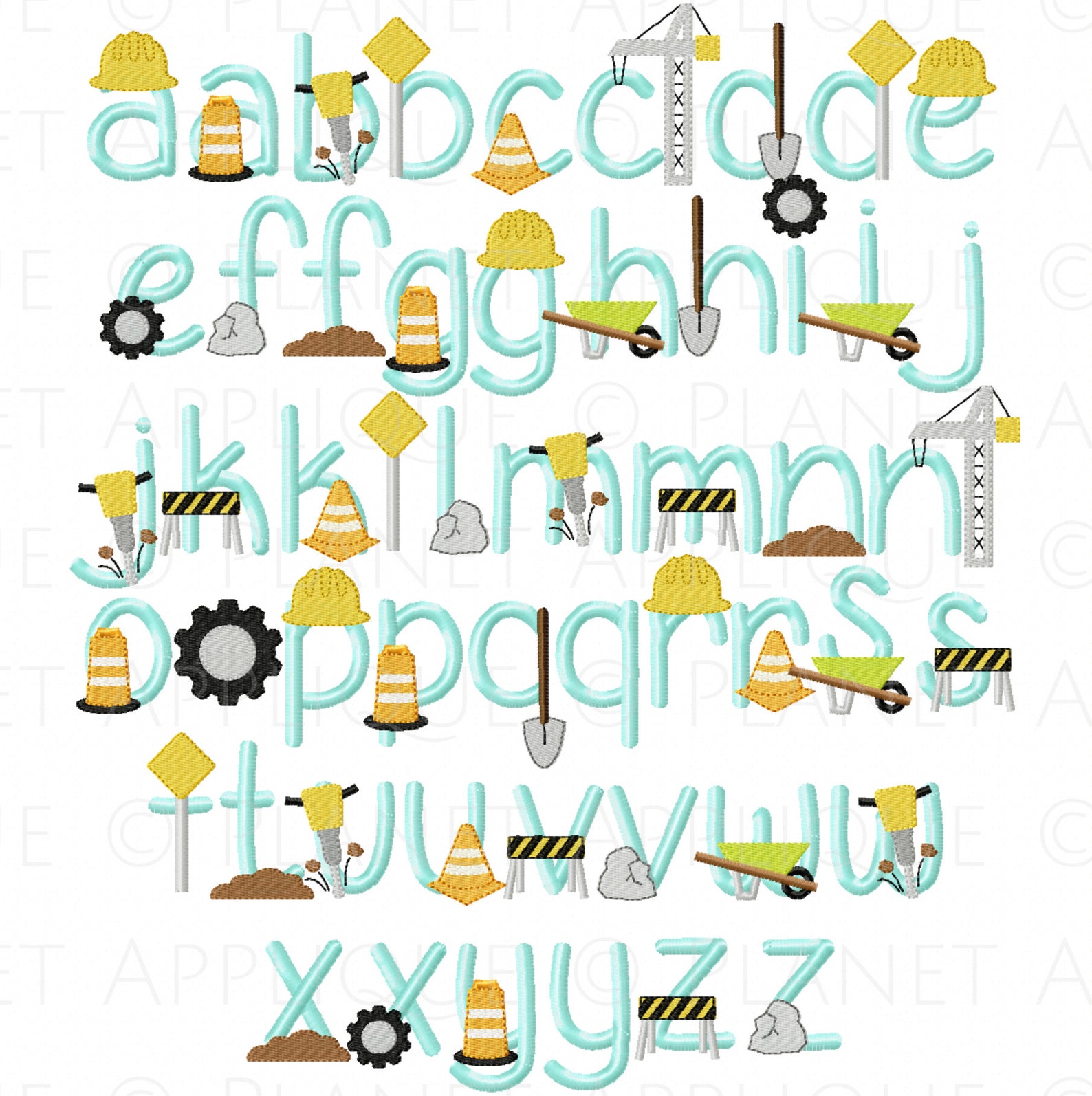 Construction Monogram Font Machine Embroidery Design Excavator Crane ...