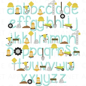 Construction Monogram Font Machine Embroidery Design Excavator Crane ...