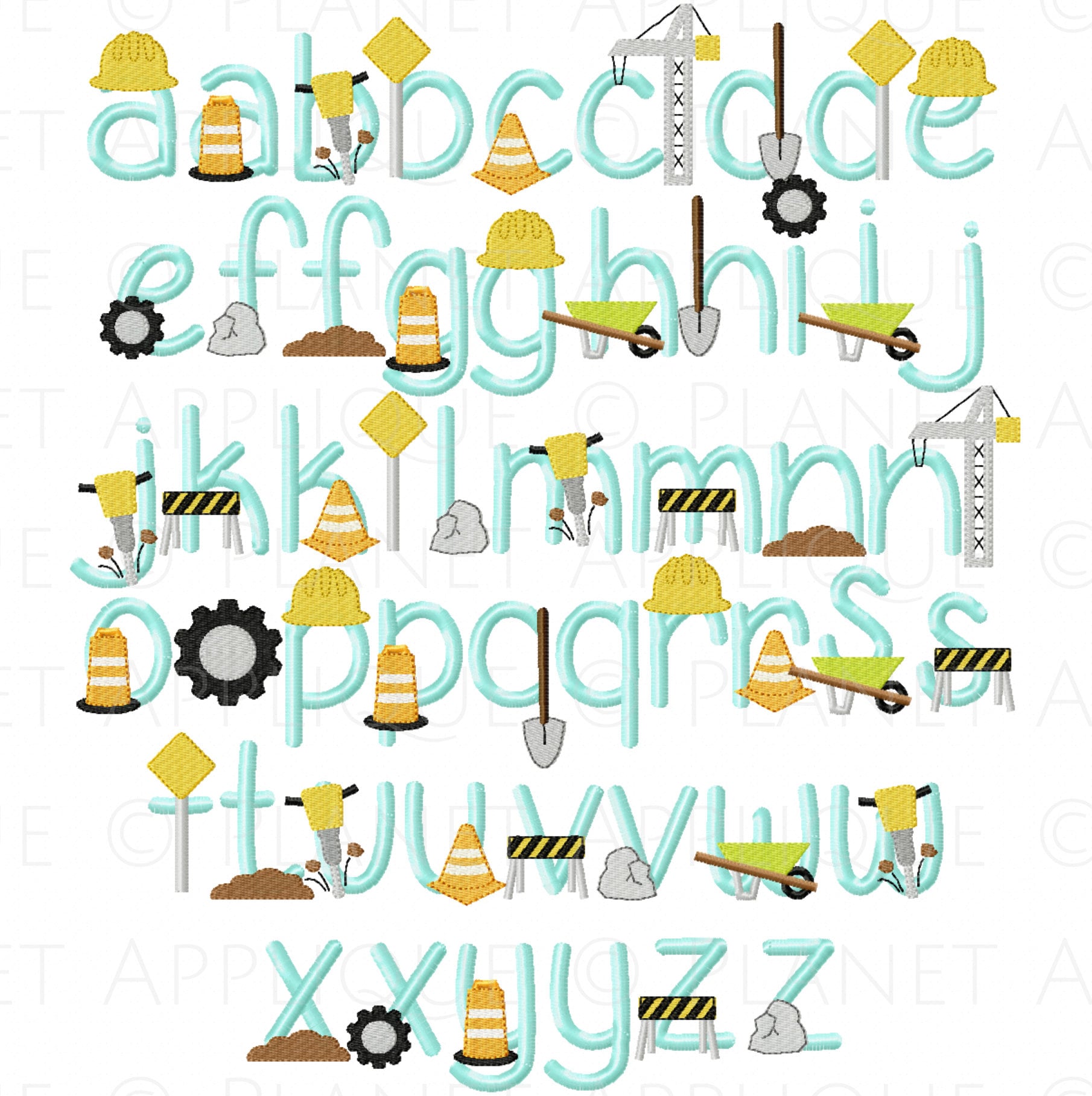 Construction Monogram Font Machine Embroidery Design Excavator Crane ...