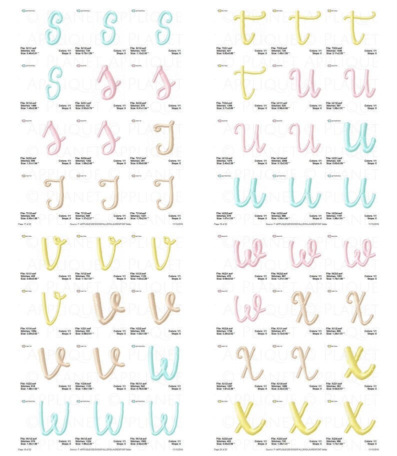 Lauren Cursive Script Monogram Font Alphabet Machine Embroidery Designs ...
