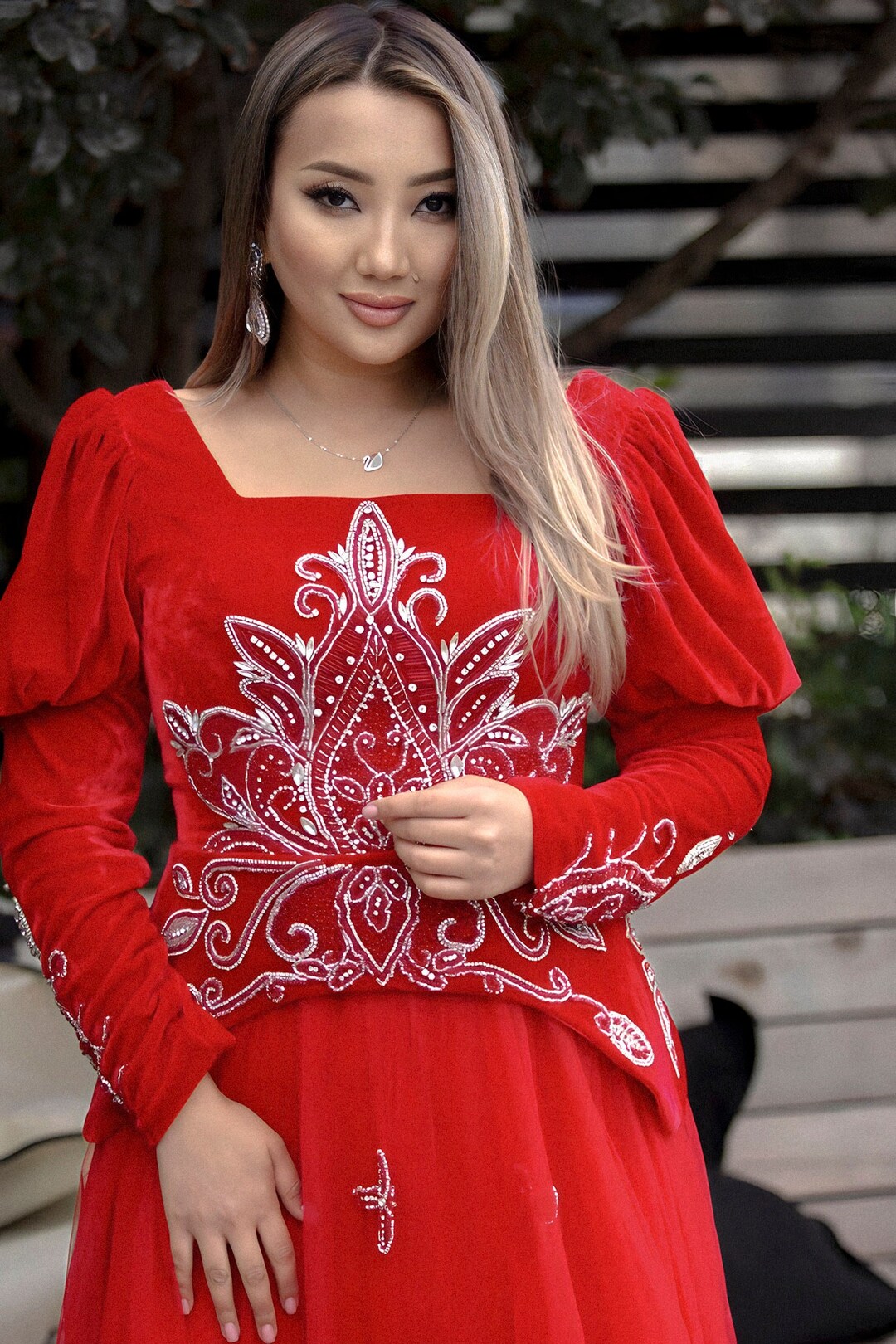 Handmade and Beaded Red Evening Dress - Etsy
