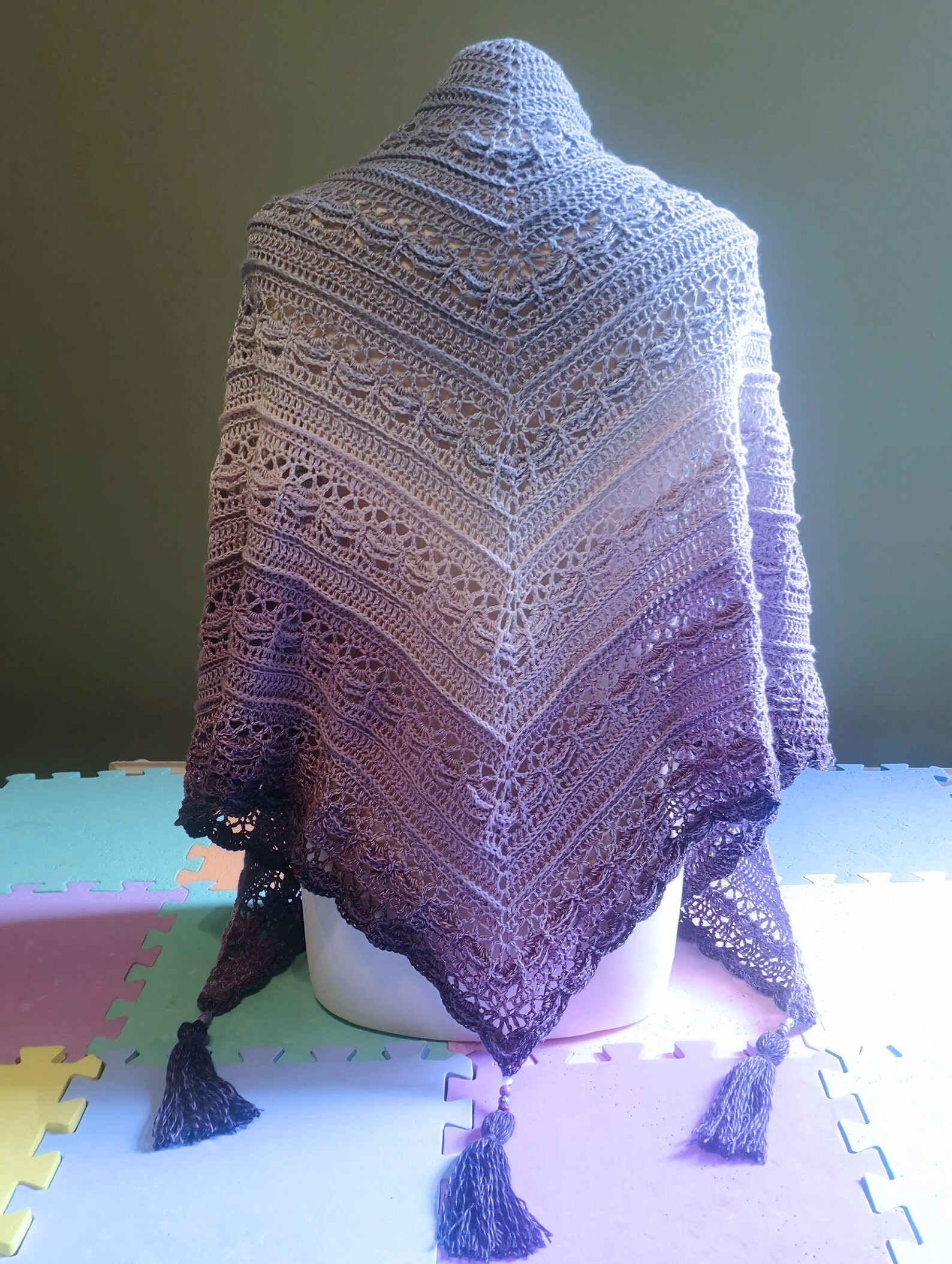 Beautiful Decorative Shawl in Blue, White, Lilac and Purple, Large and ...