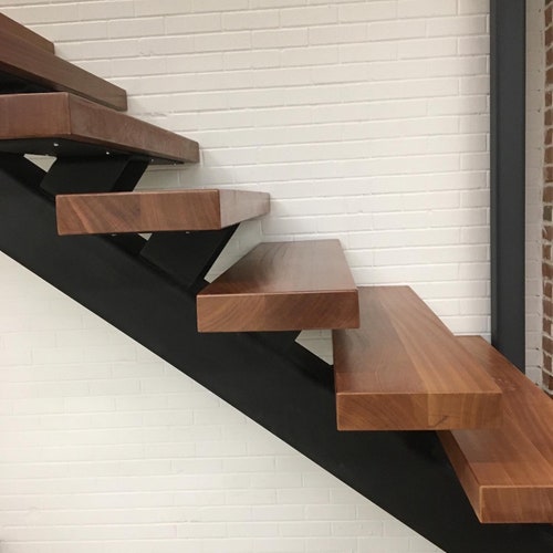 CUSTOM MADE Thick & Solid Hickory Stair Treads Floating | Etsy