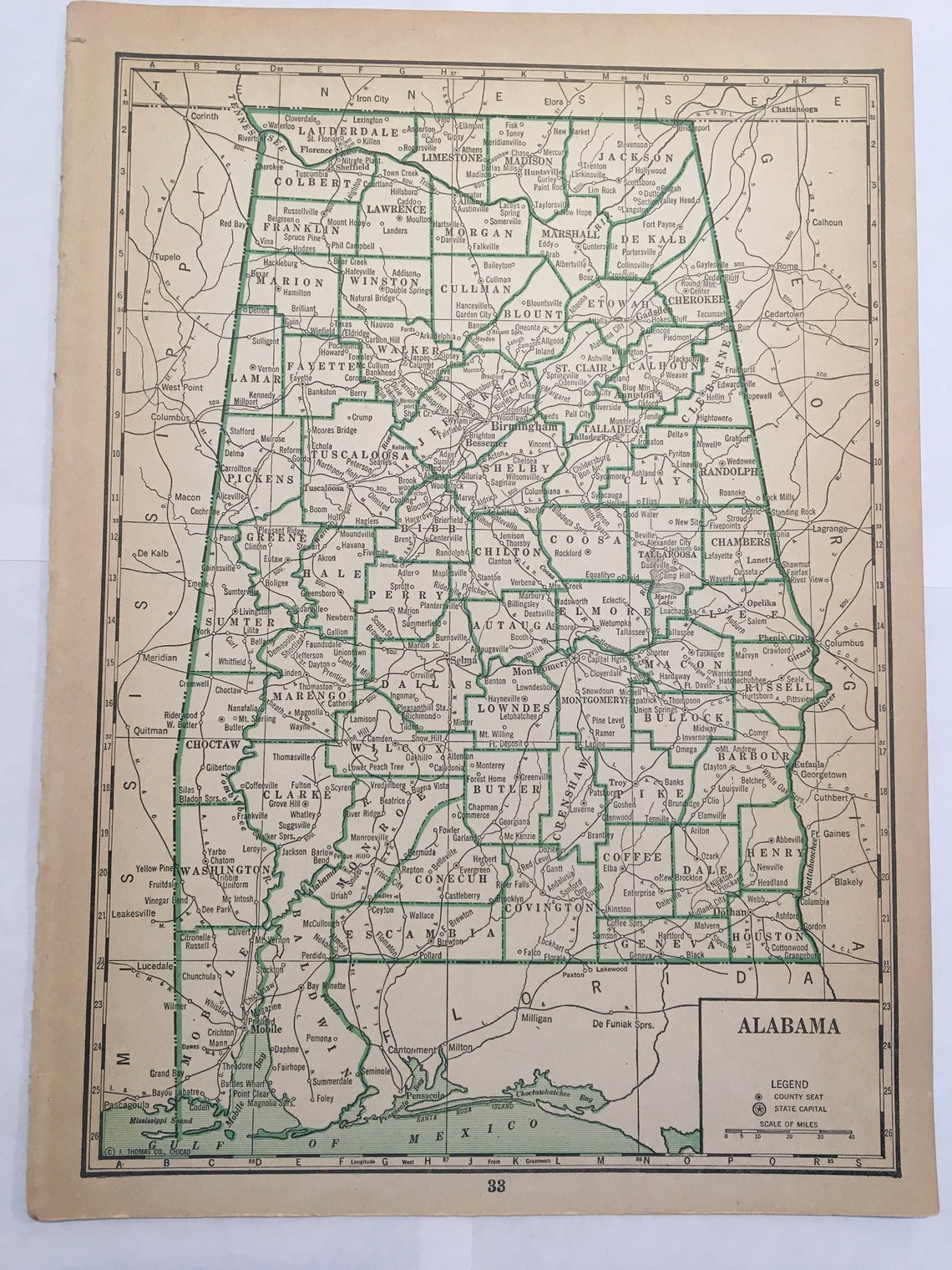 1930s Alabama Vintage Map United States of America | Etsy