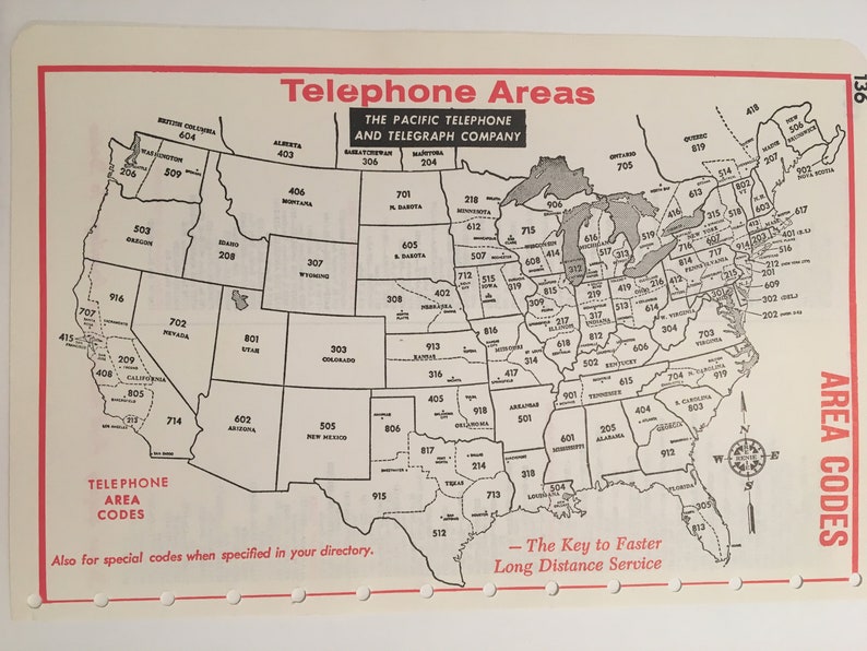1960s Telephone Area Code Map US United States Vintage Road Etsy Canada 1960s Telephone Area Code Map US United States Vintage Road Etsy Canada
