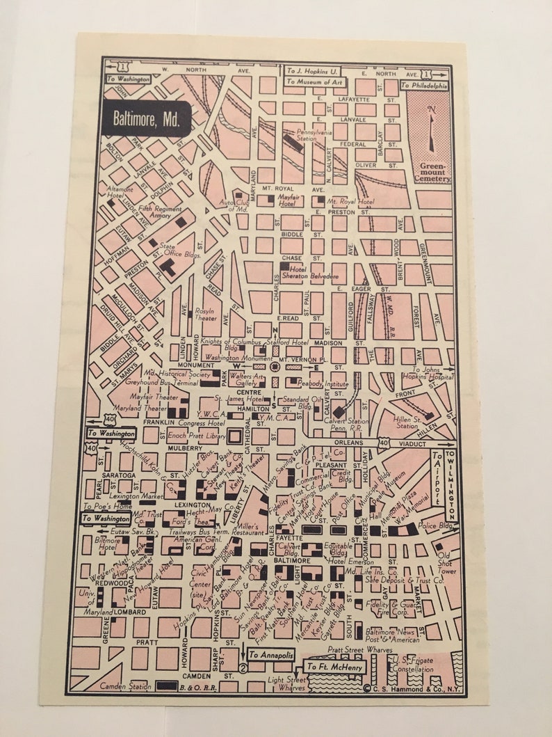 1960s Baltimore City Map- Vintage Atlas - Etsy